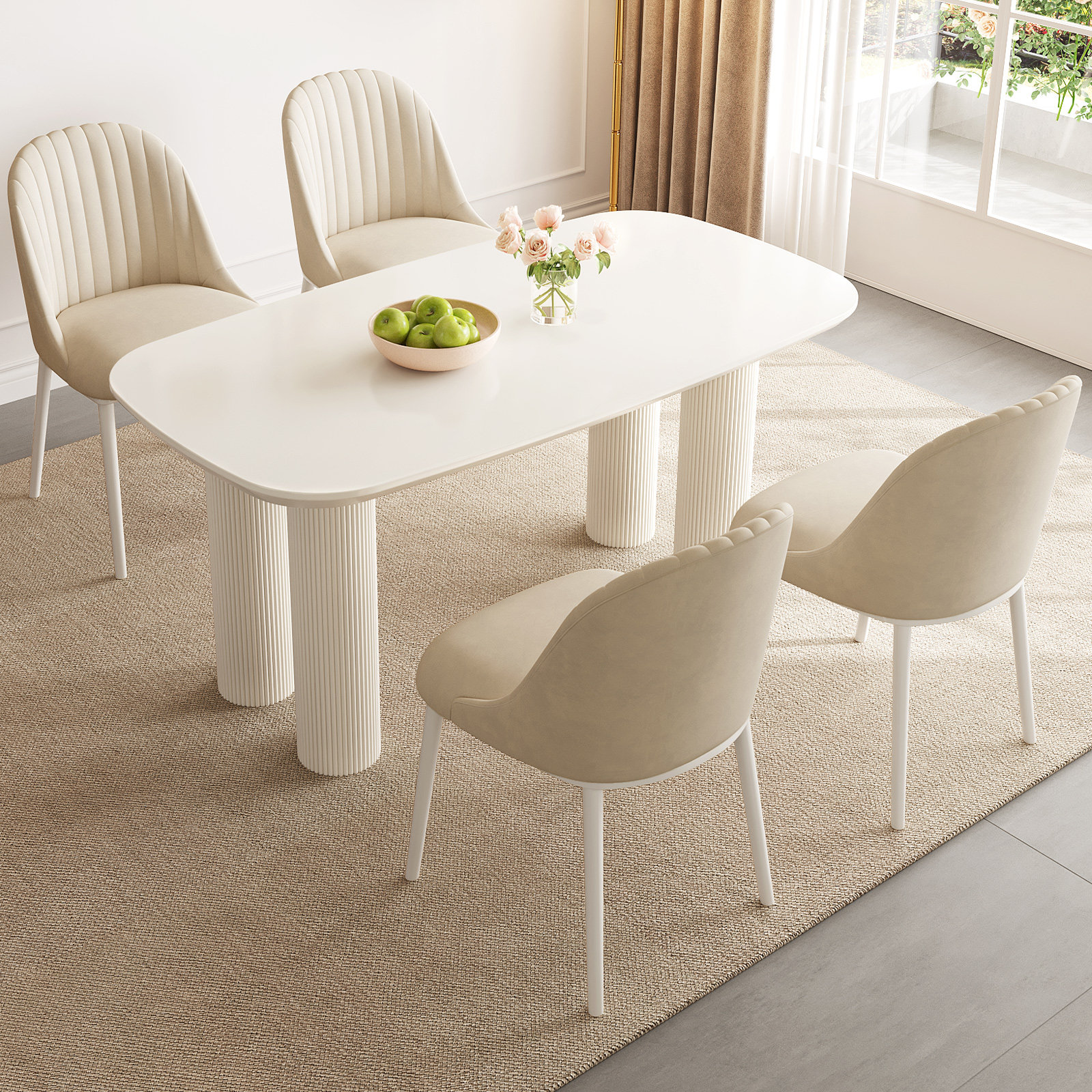 Corrigan Studio® Cream White Rectangle Dining Table Set,Modern Kitchen ...