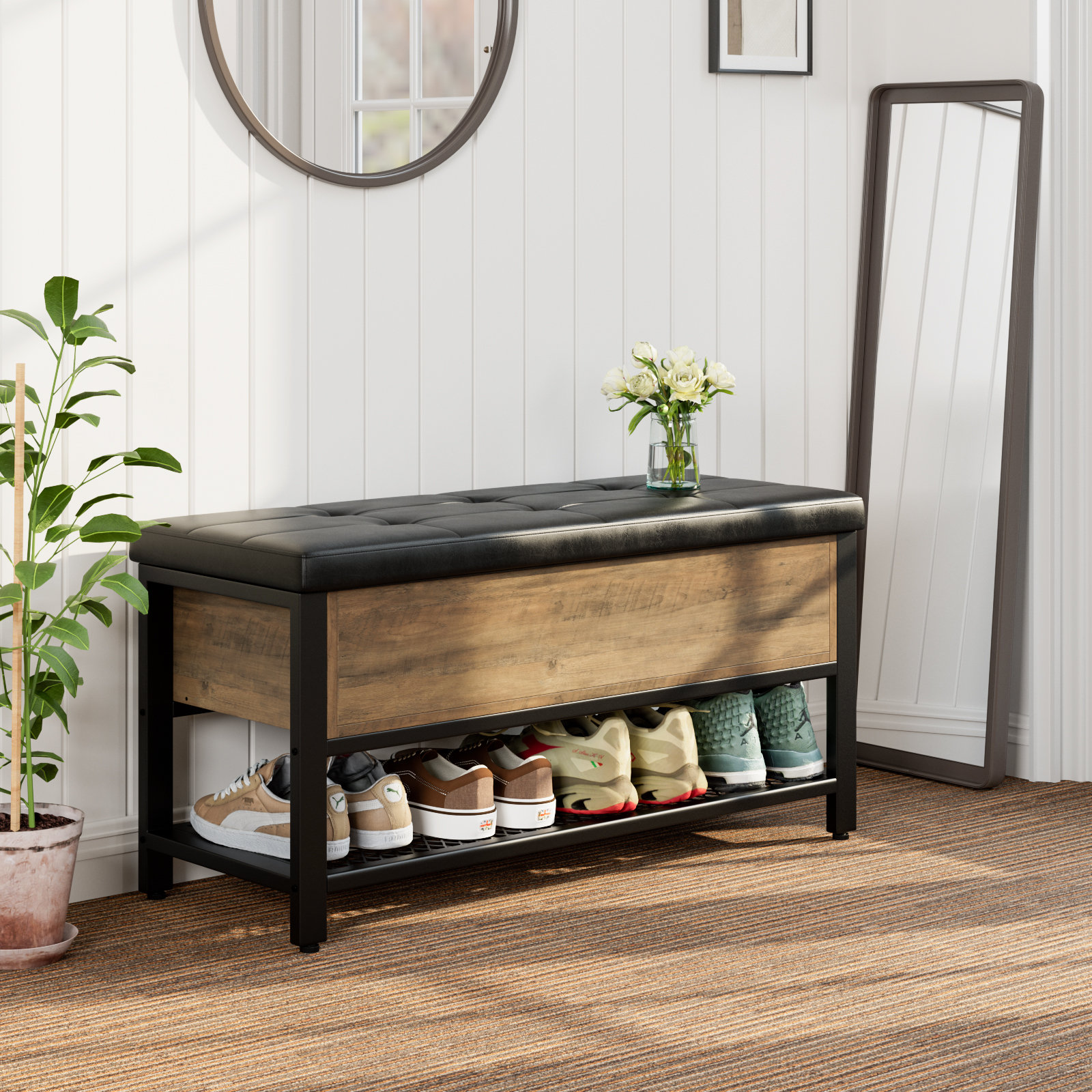 Williston Forge Beaverson Faux Leather Metal Storage Bench & Reviews ...