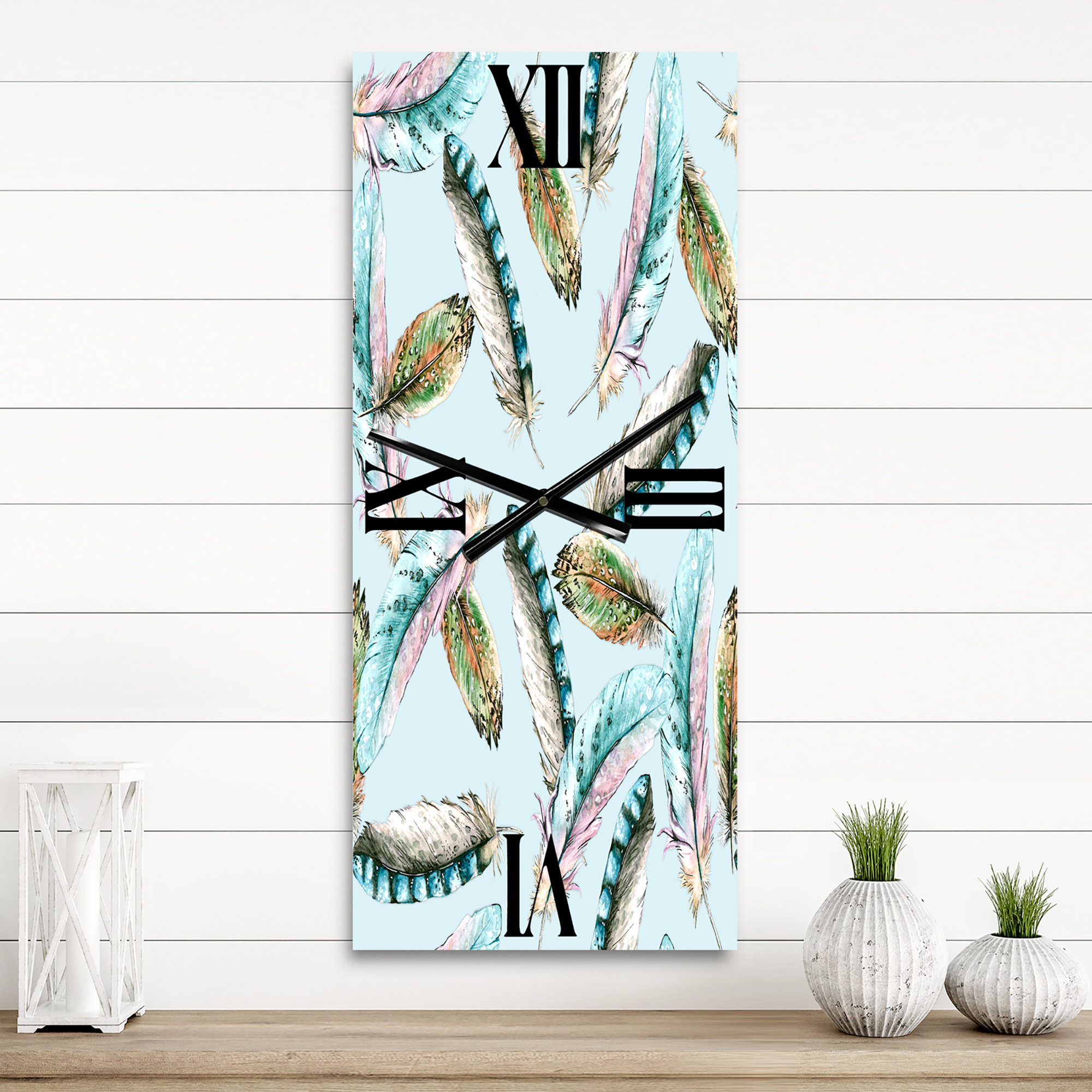 East Urban Home Green Bird Feathers on Blue - Bohemian & Eclectic Wall ...