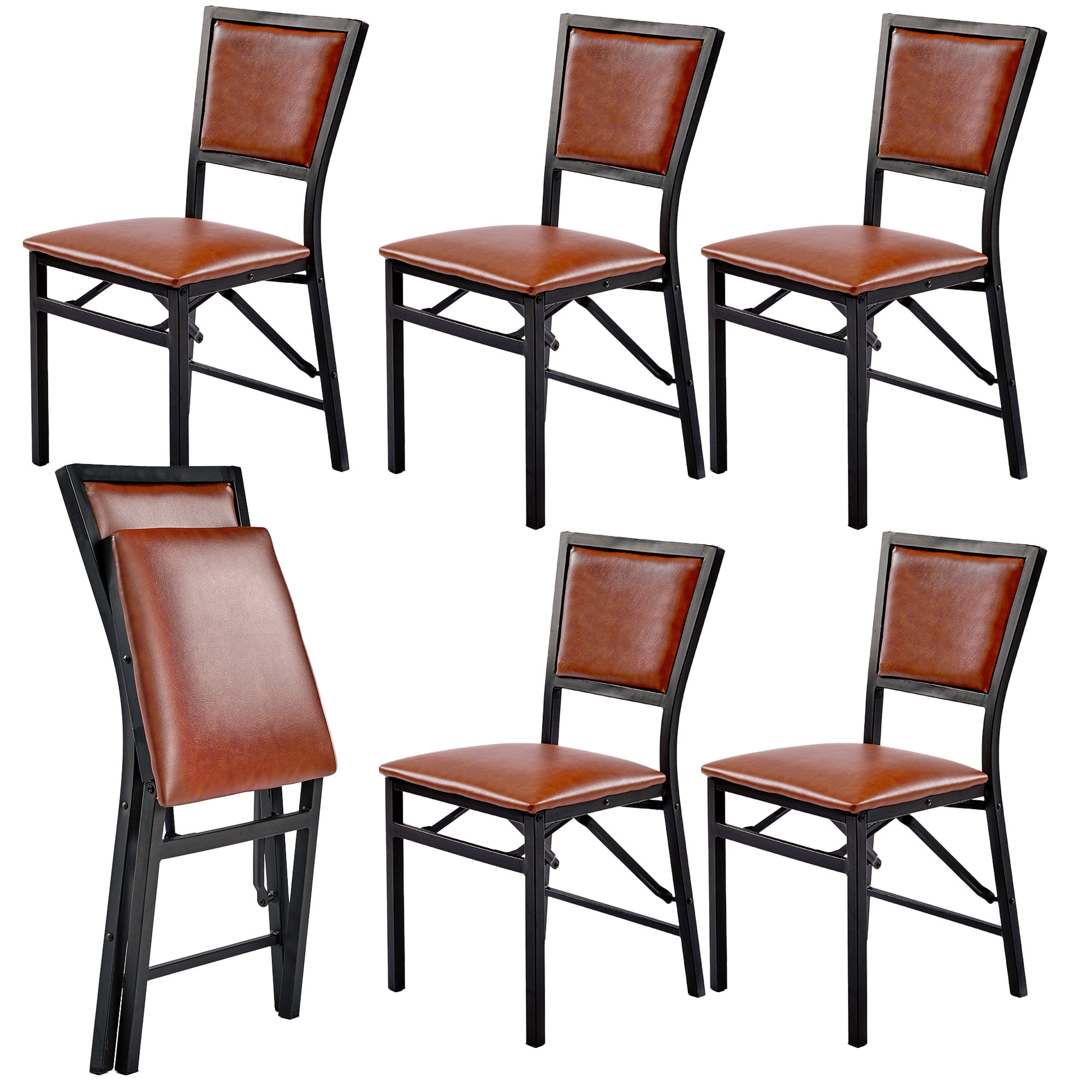 17 Stories Ailse Folding Dining Chair Set Of 6, PU Leather Dining Room ...