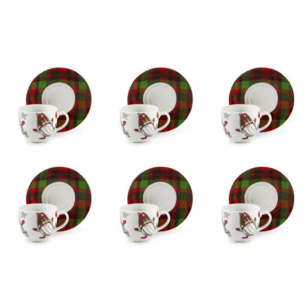 Excelsa Set Of 6 Coffee Cups With Saucers Tartan Gnome | Wayfair.co.uk