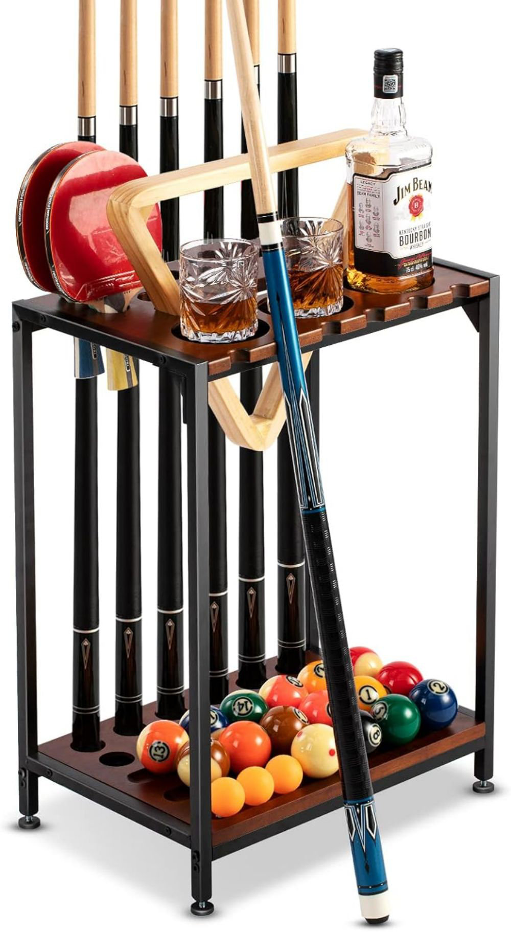 Elaine Mercure Floor Stand Pool Cue Rack With Ping Pong Paddle Holder ...