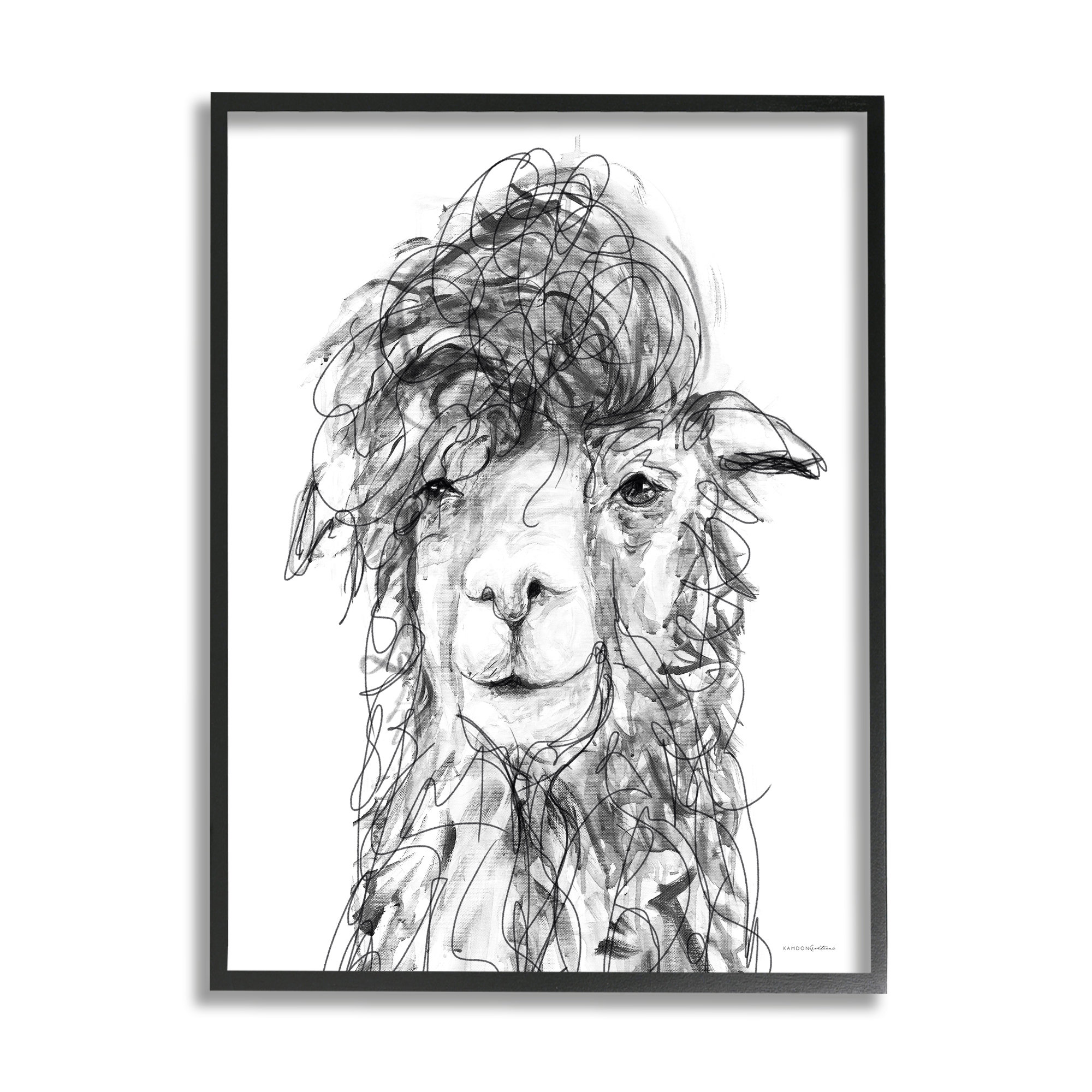 Stupell Industries Fluffy Hair Alpaca Llama Smiling Scribble Lines ...