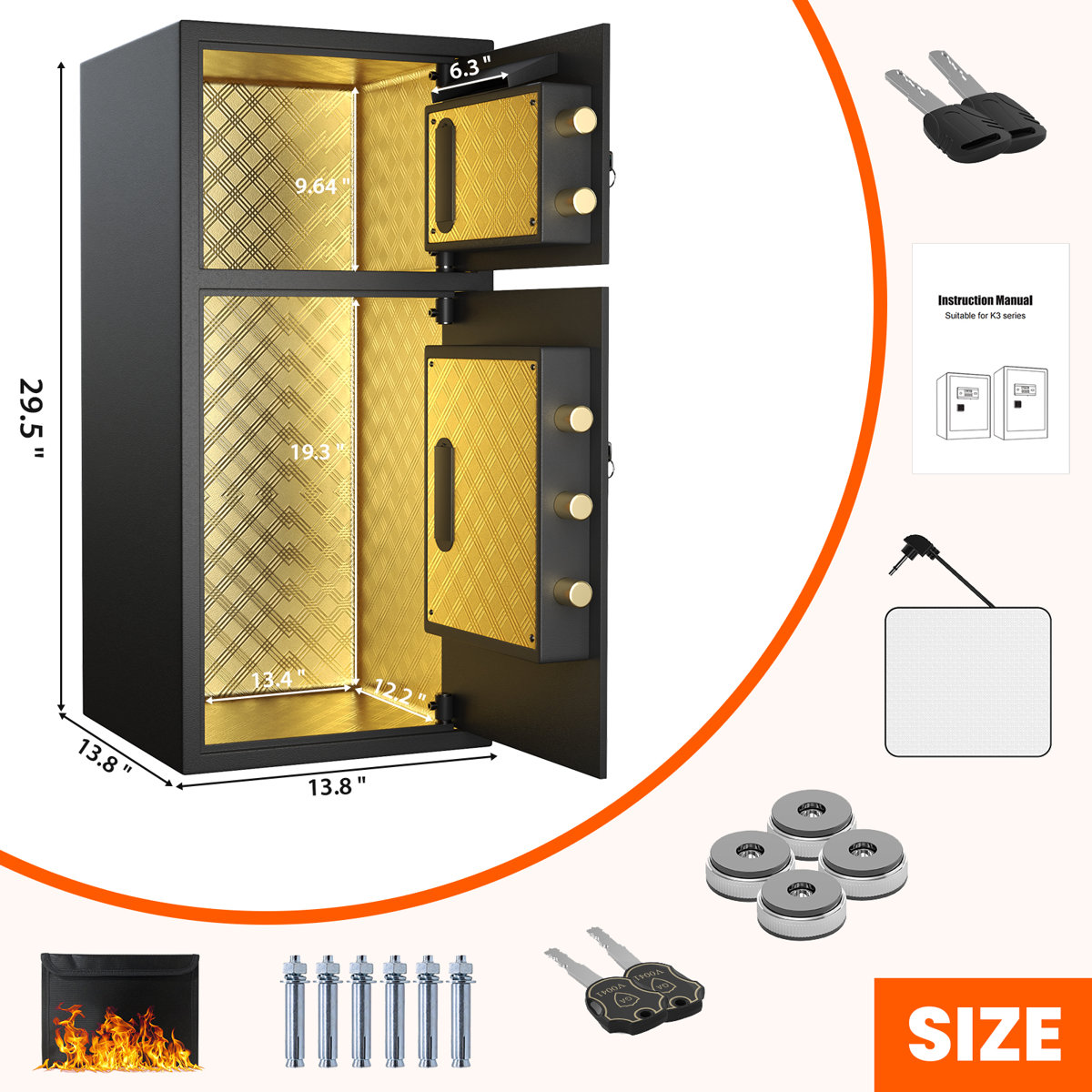 LIZEVINC Extra Large Safe Box, Double Door Security Safes Heavy Duty ...