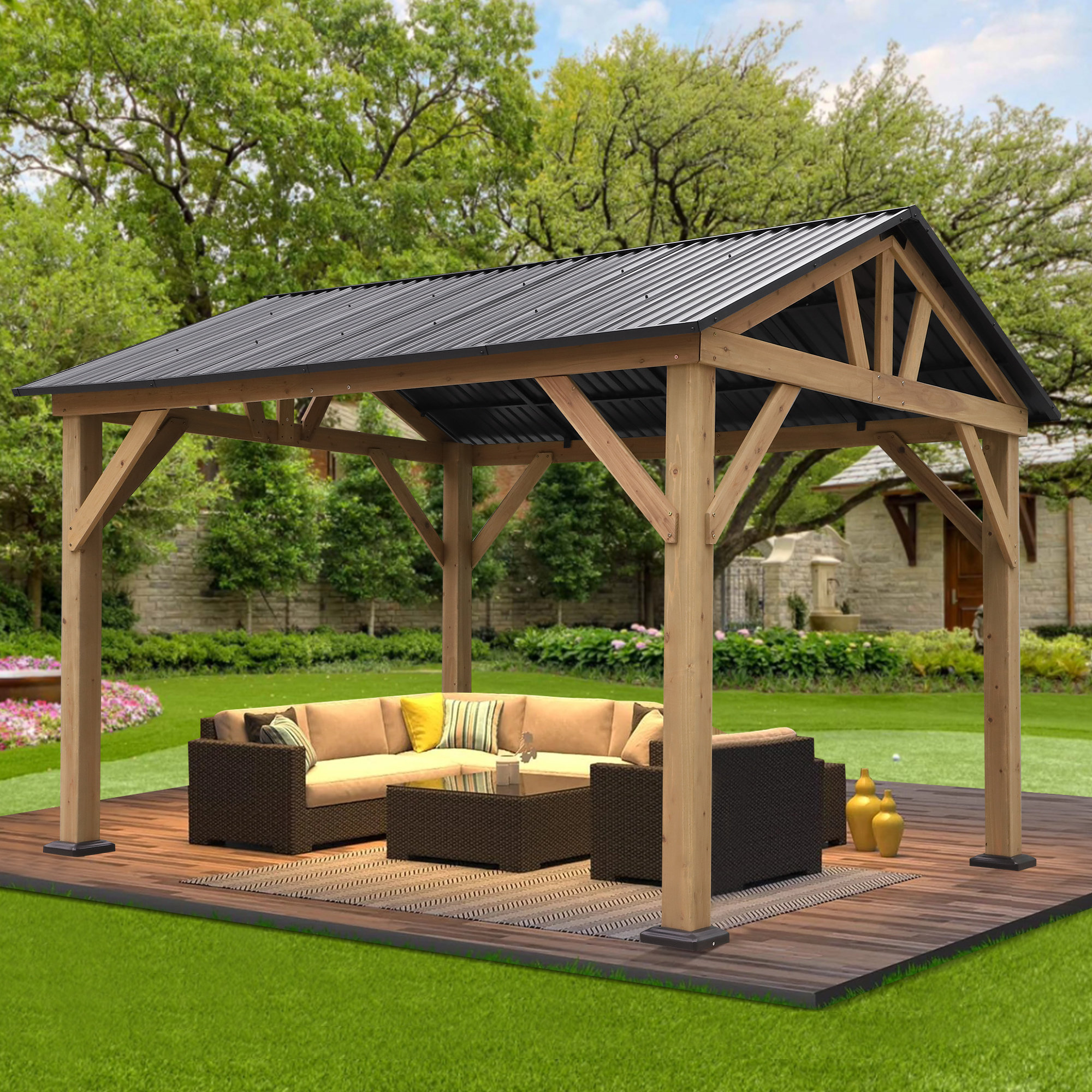 ONLYCTR 12 Ft. W x 10 Ft. D Solid Wood Patio Gazebo | Wayfair