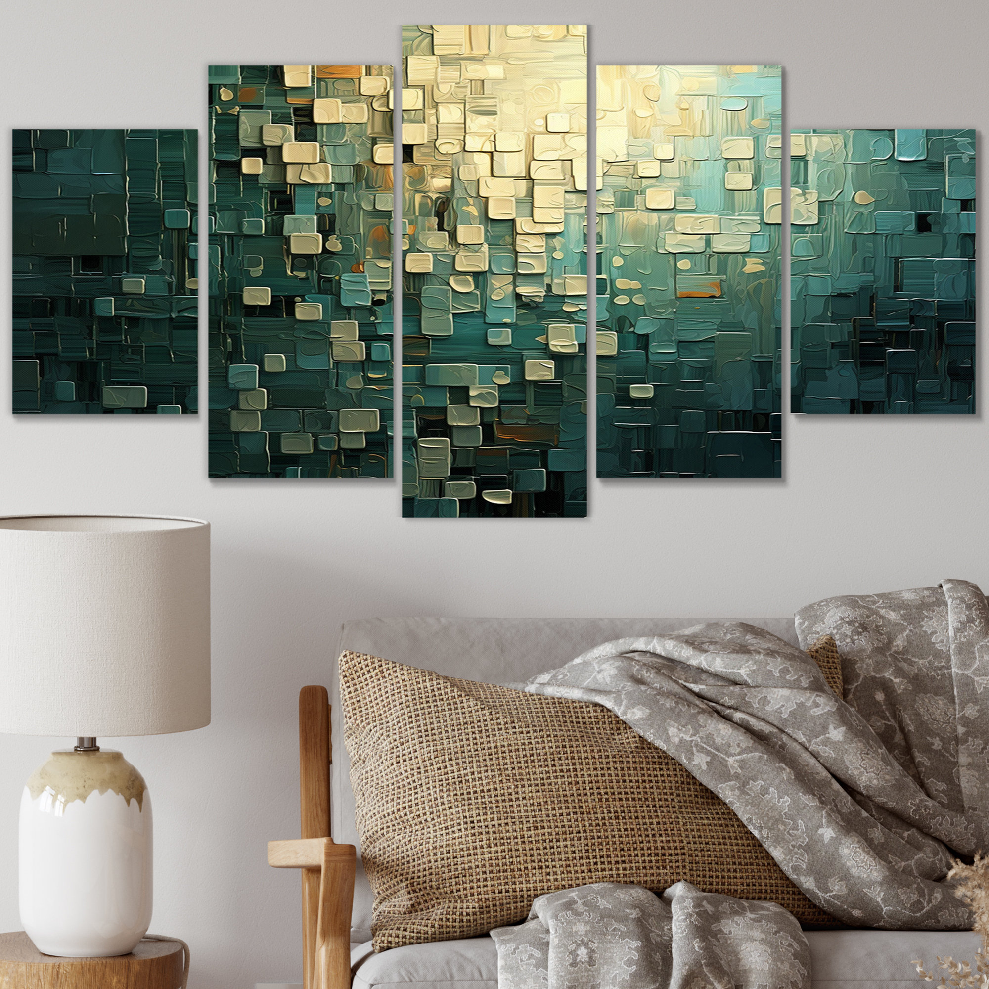 Ivy Bronx Ambitions Of Dreams Retro Gold And Teal - Abstract Canvas ...