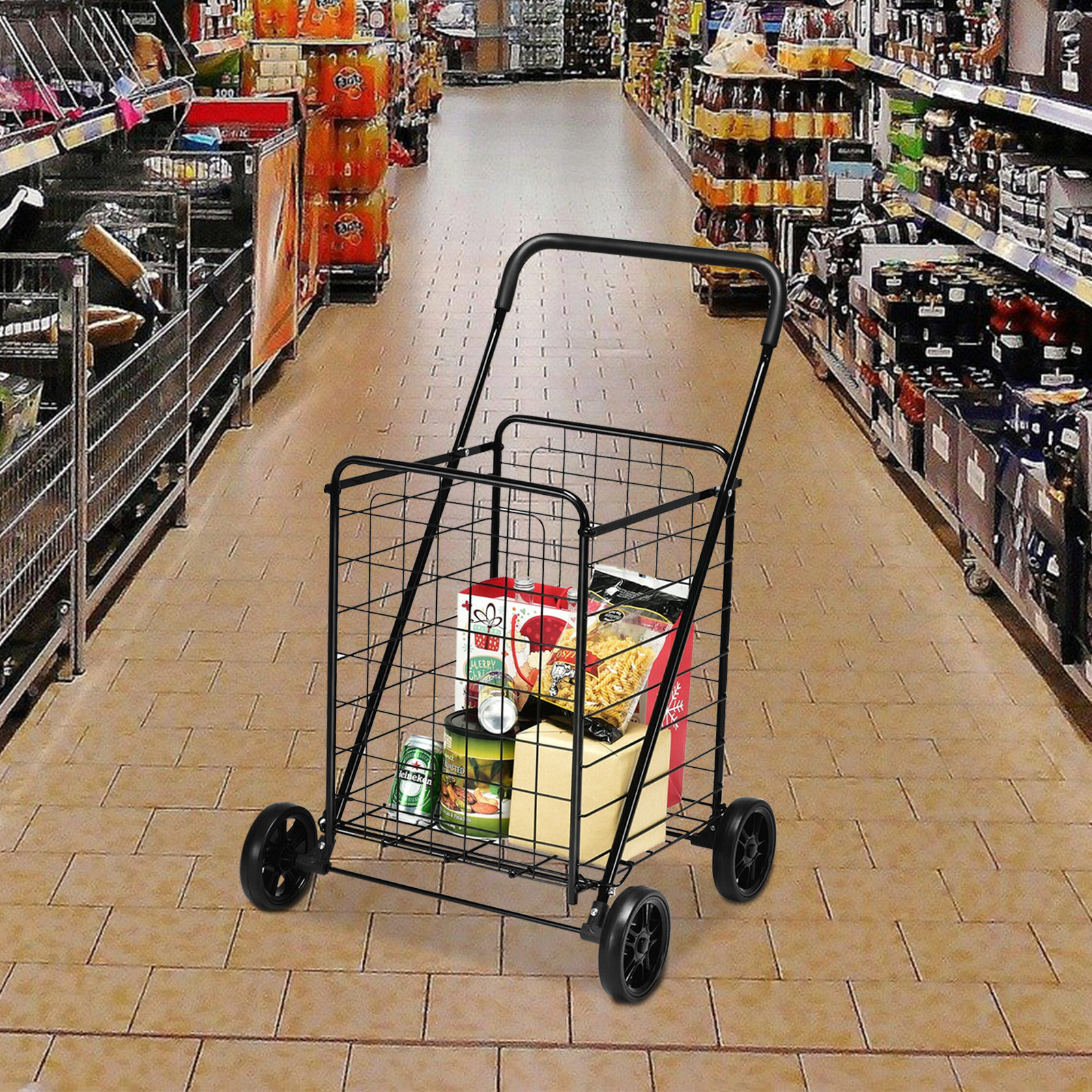 ANGELES HOME Portable Folding Shopping Cart Utility For Grocery Laundry ...