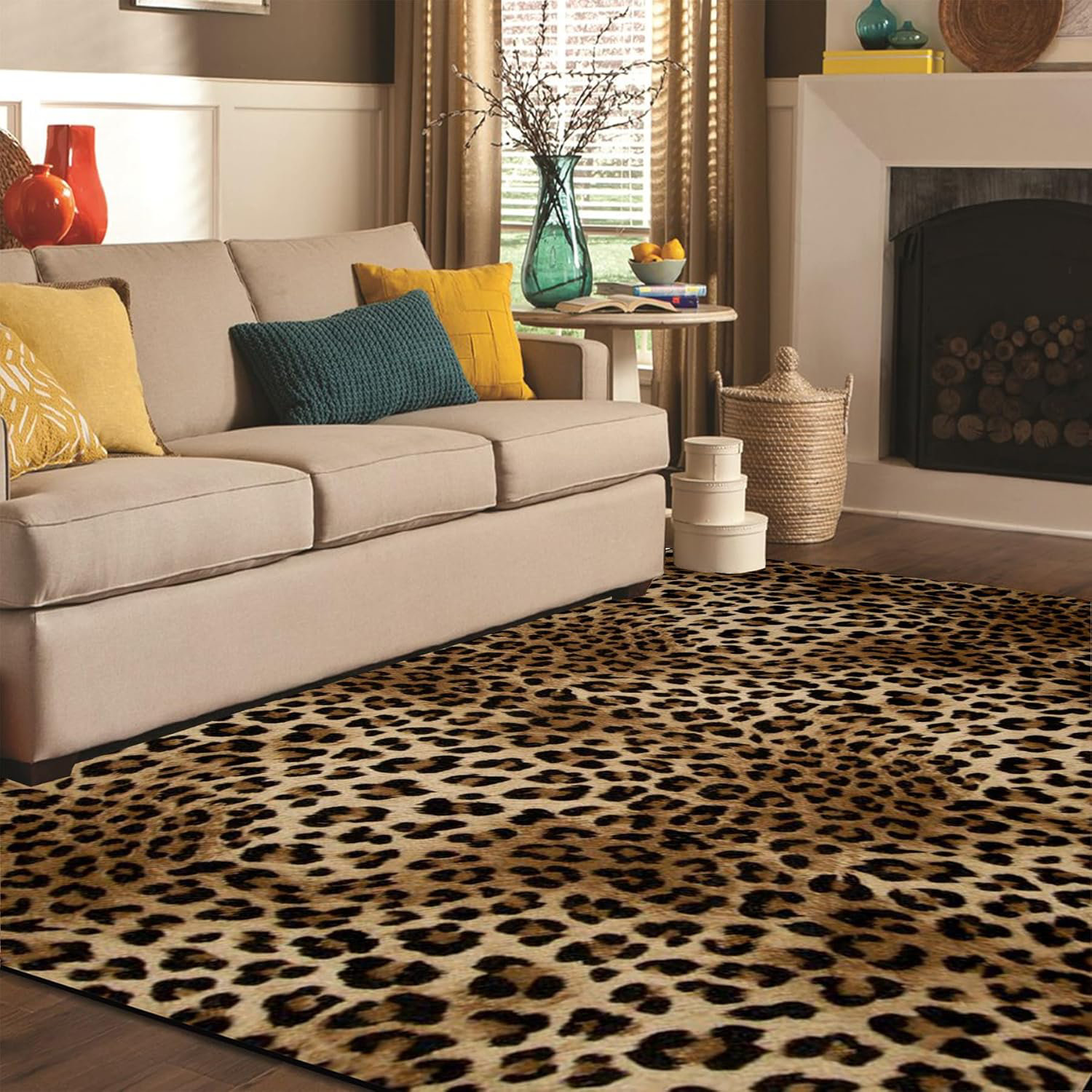 Everly Quinn Leopard Rug 8X10 Large Living Room Area Rug Washable Non ...
