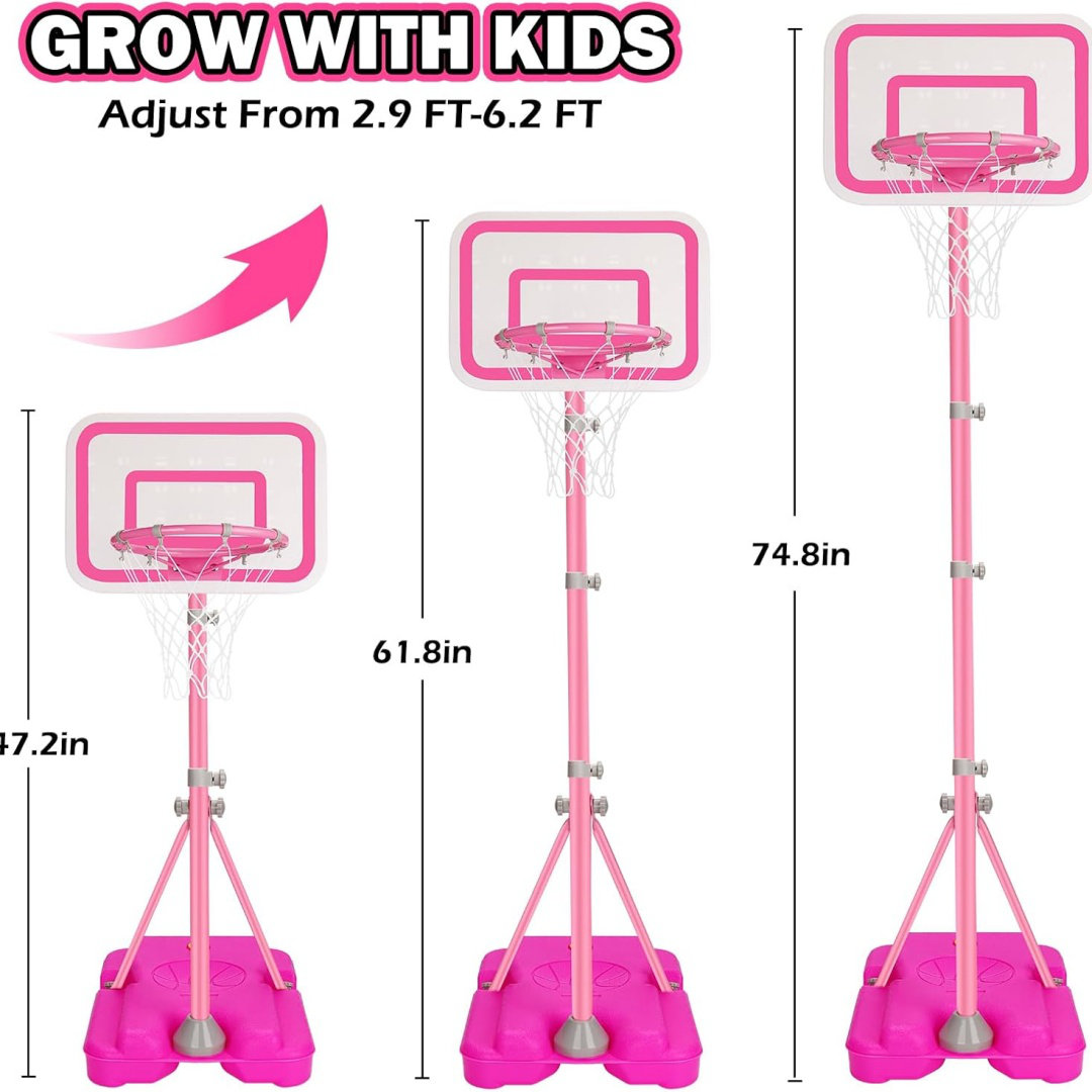 Phantoscope Pink Adjustable Basketball Hoop For 2-6 Year Old Girls ...