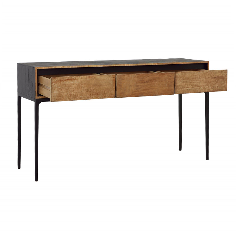 17 Stories Cabot 55" Wide 3-Drawer Teak Wood Console Table, Natural and ...