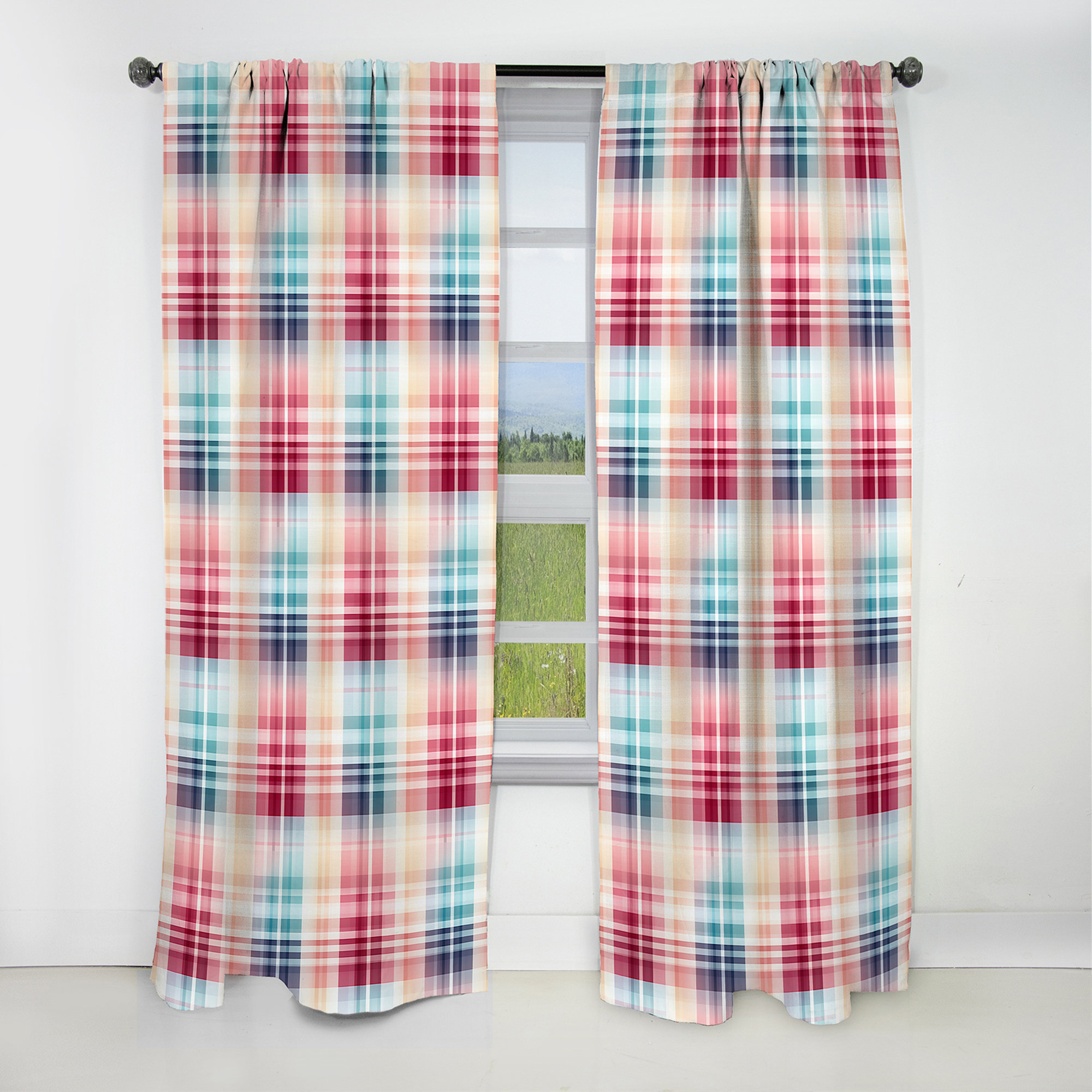 Design Art Blue And Pink Funky Retro Plaids Pattern - Plaid Curtain ...