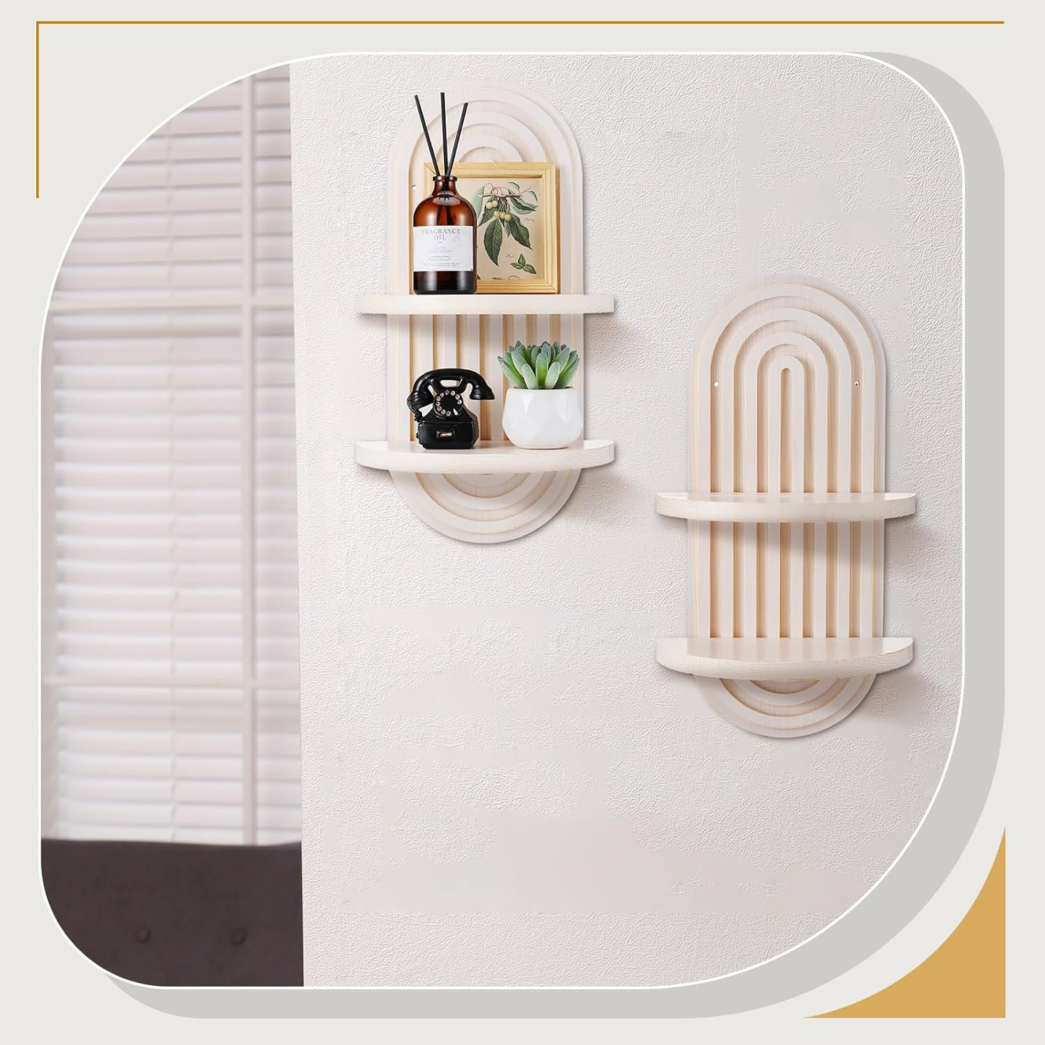 Ebern Designs 2 Pcs Boho Wall Shelf Rainbow Arch Wooden Floating Shelf ...