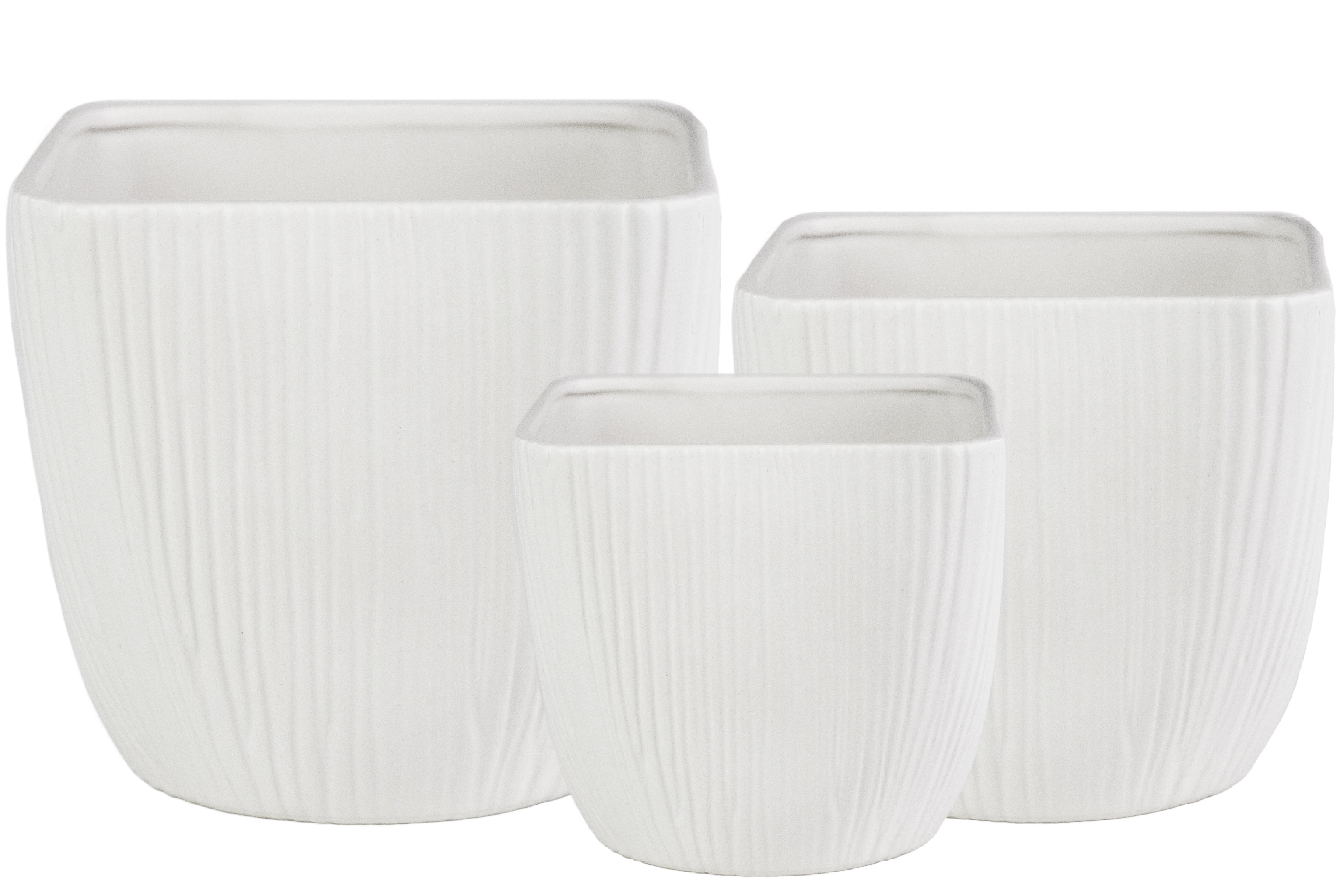Ebern Designs Ceramic Square Pot With Brushed Column Design Body And ...