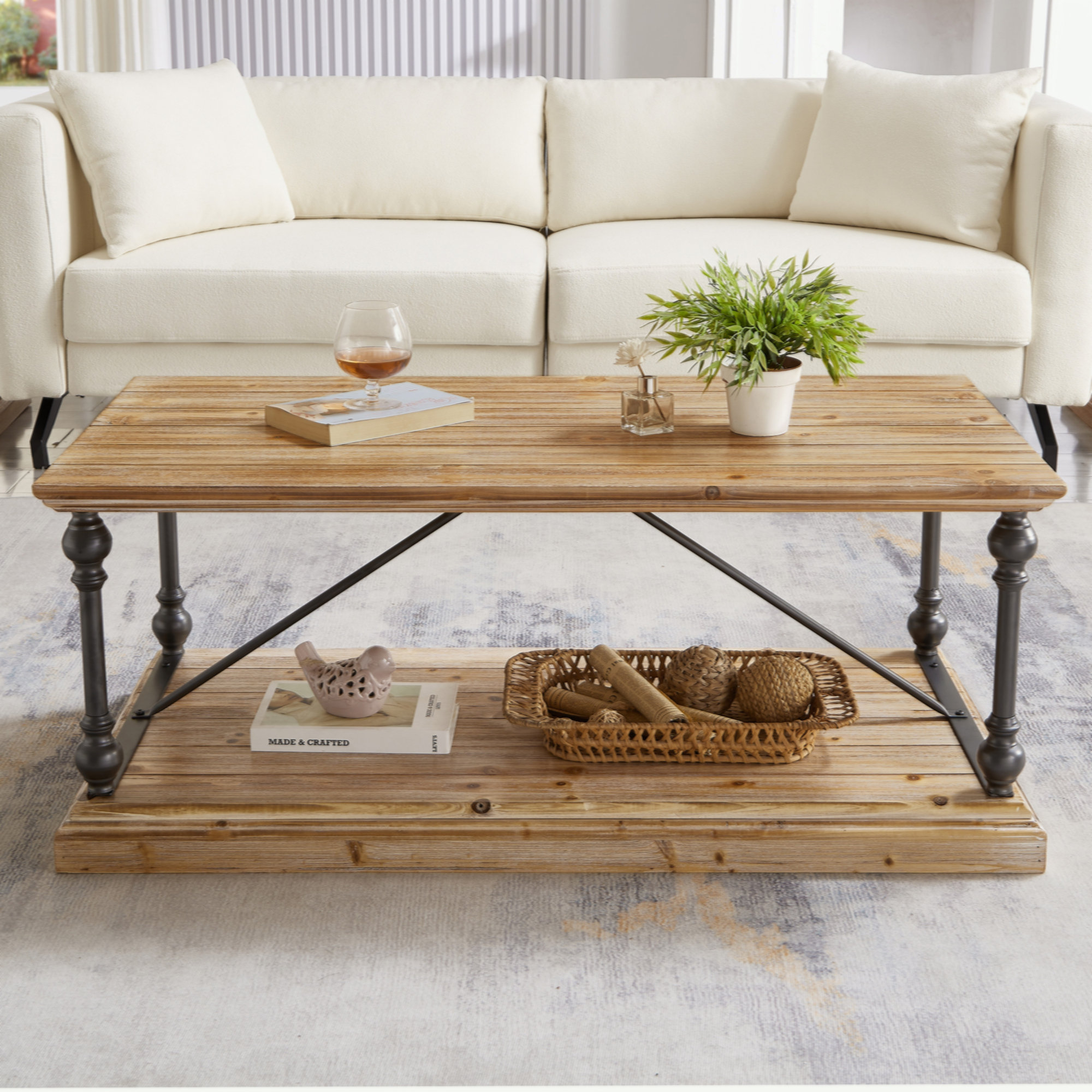 Trent Austin Design® Square Coffee Table, Solid Wood Desktop Metal ...