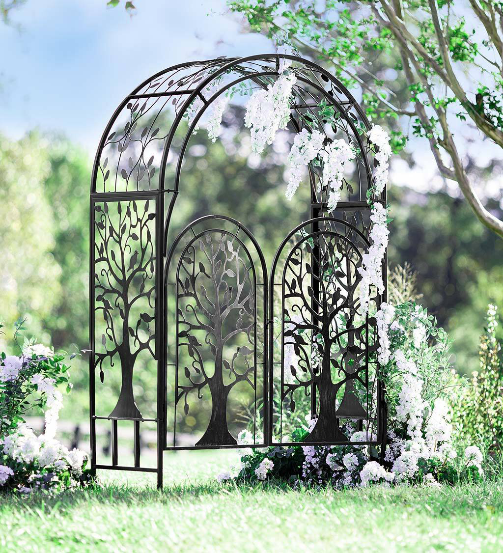 Plow & Hearth Metal Tree Of Life Arched Garden Arbor With Gate ...