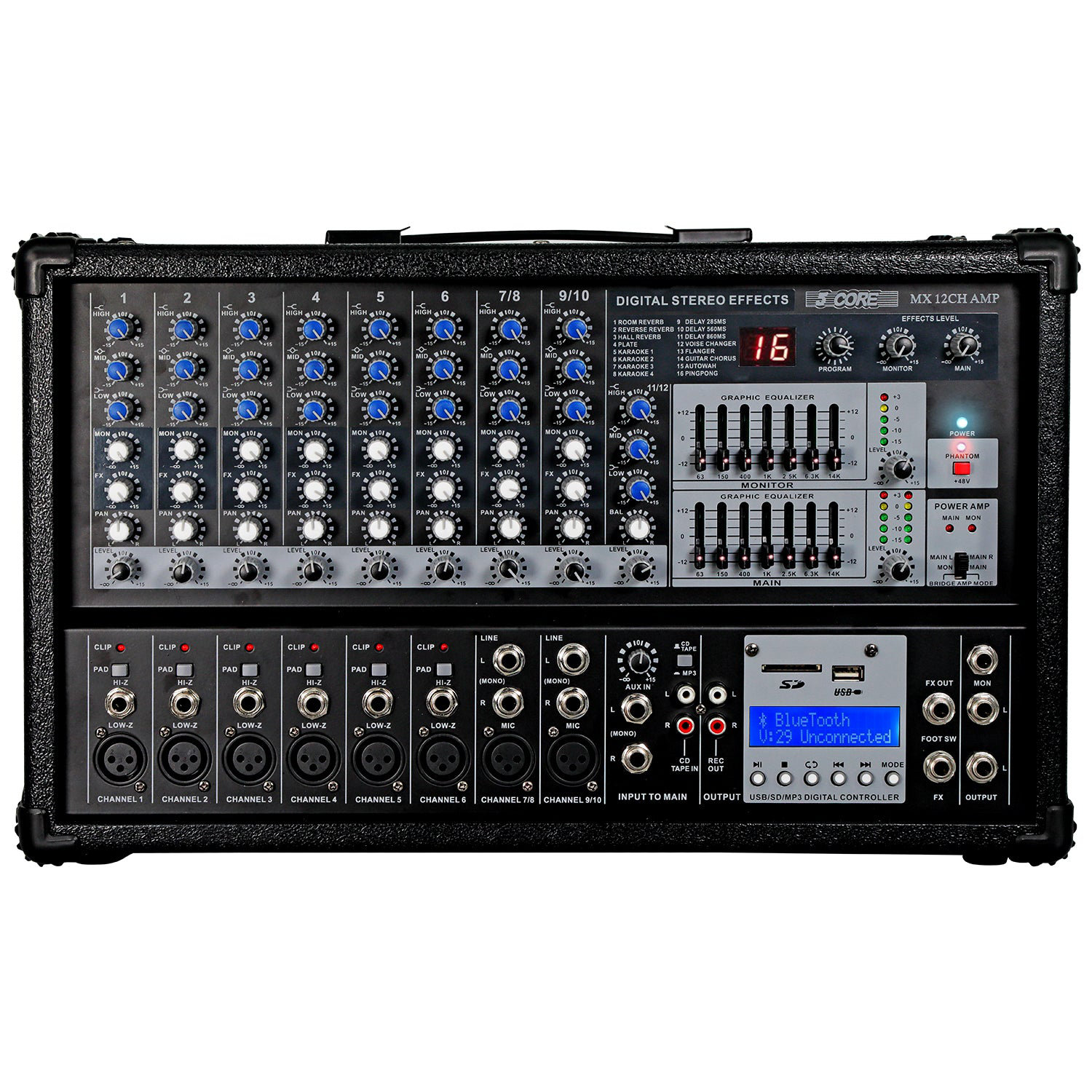 5 Core Audio Mixer Powered 12 Channel 240V Mixer System USB MP3 ...