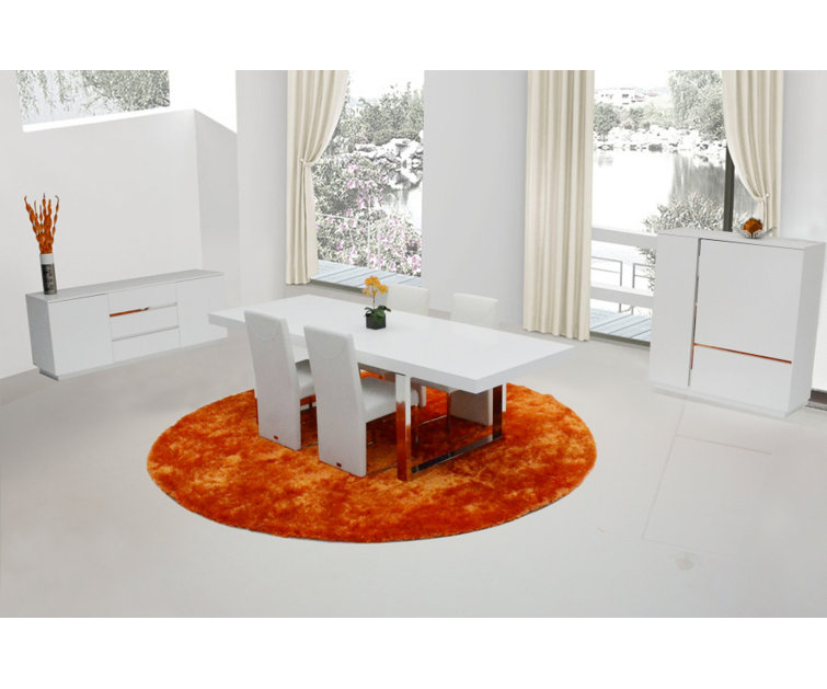 Orren Ellis 30" White MDF Extendable Dining Table With Stainless Steel ...