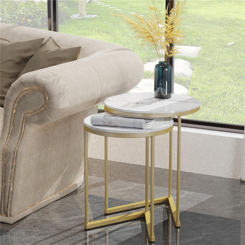 Canora Grey 2 Piece Marble Nest Of Coffee Tables Round Top End Table ...