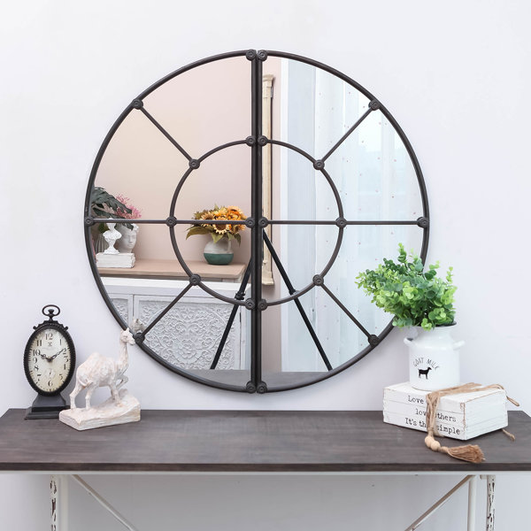 Latitude Run® Circular Window Venetian Distressed Accent Wall Mirror ...
