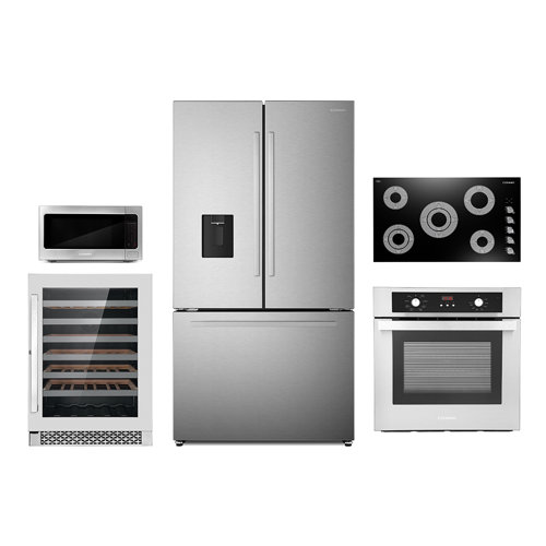 Cosmo 5 Piece Kitchen Appliance Package with French Door Refrigerator ...