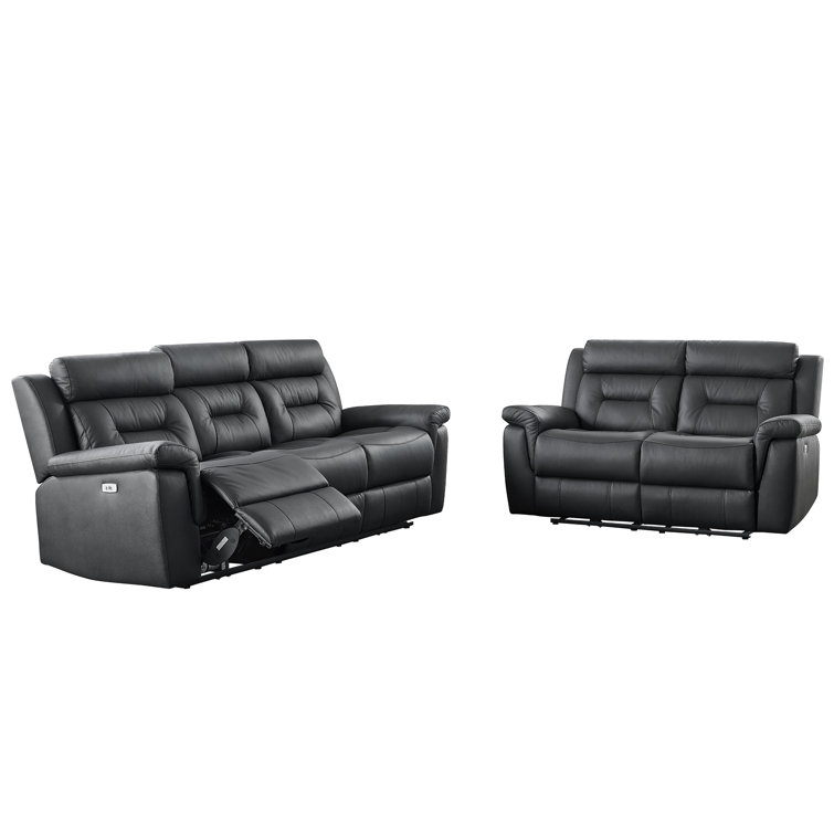 Ebern Designs Demea 2 Piece Leather Power Electric Reclining Sofa Set ...