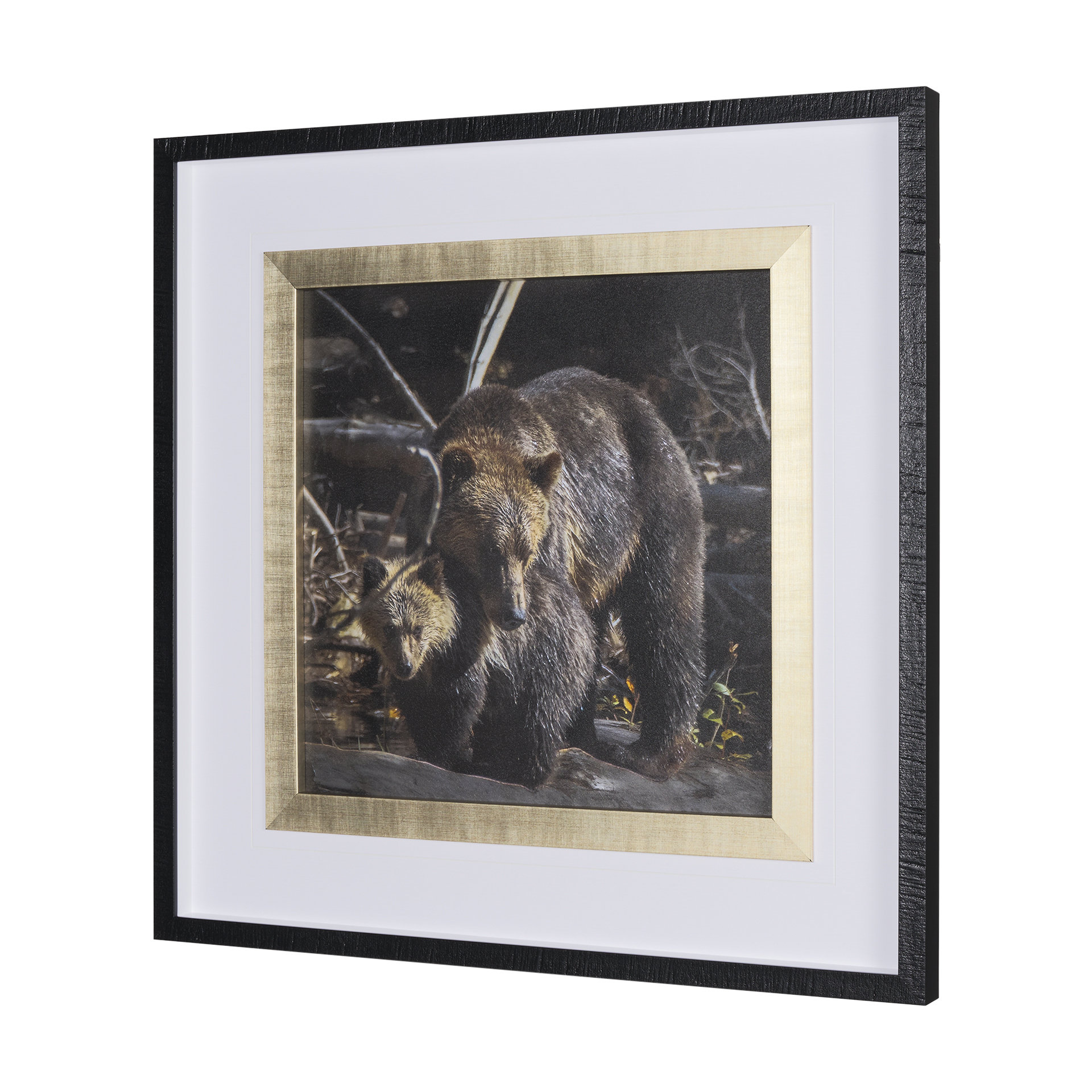 Loon Peak® Mom and Cub by Chad Mackay a Hand Embelished Textured Framed Art Print Matted under ...