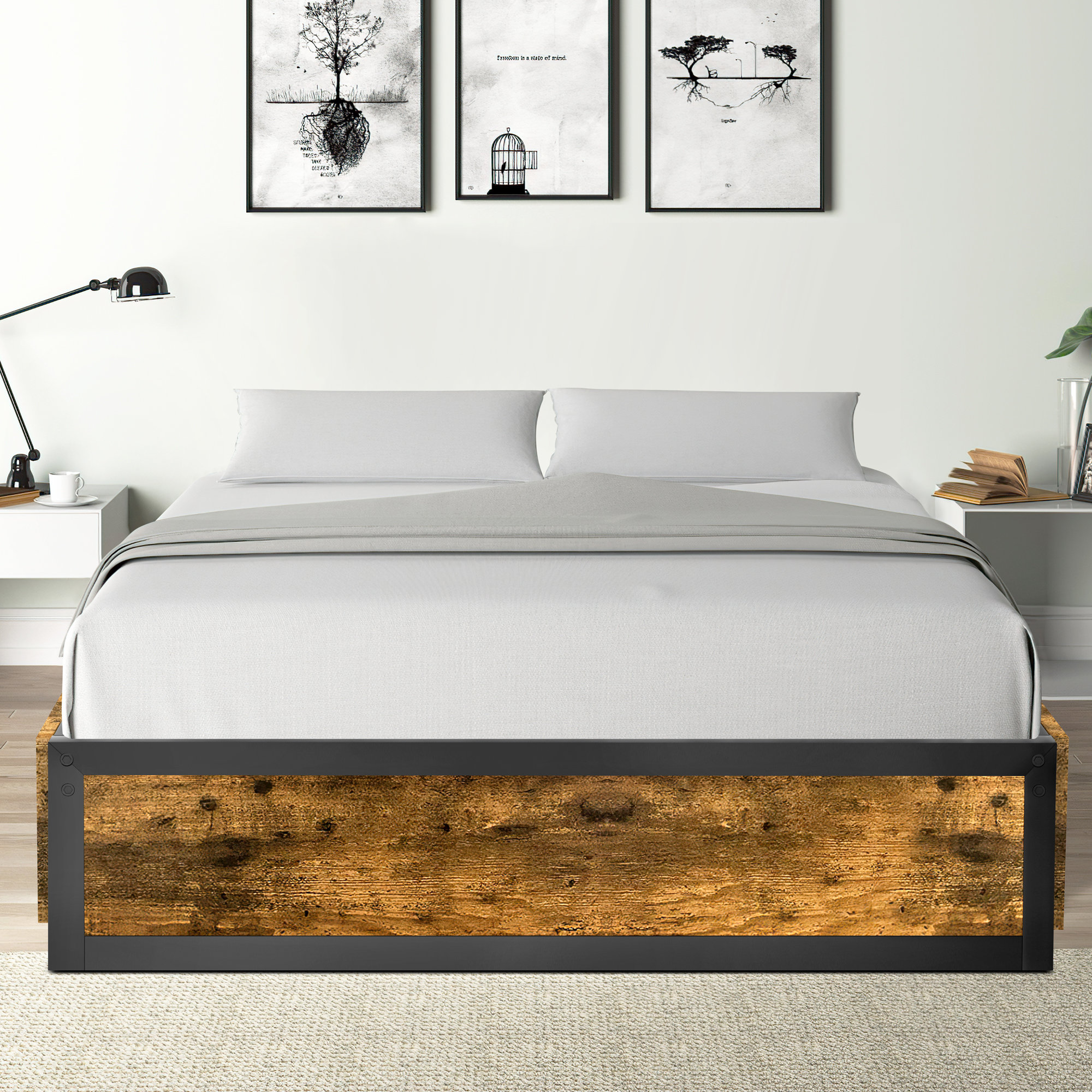 17 Stories Aliyyah Bed Frame with 4 XL Storage Drawers, Industrial ...