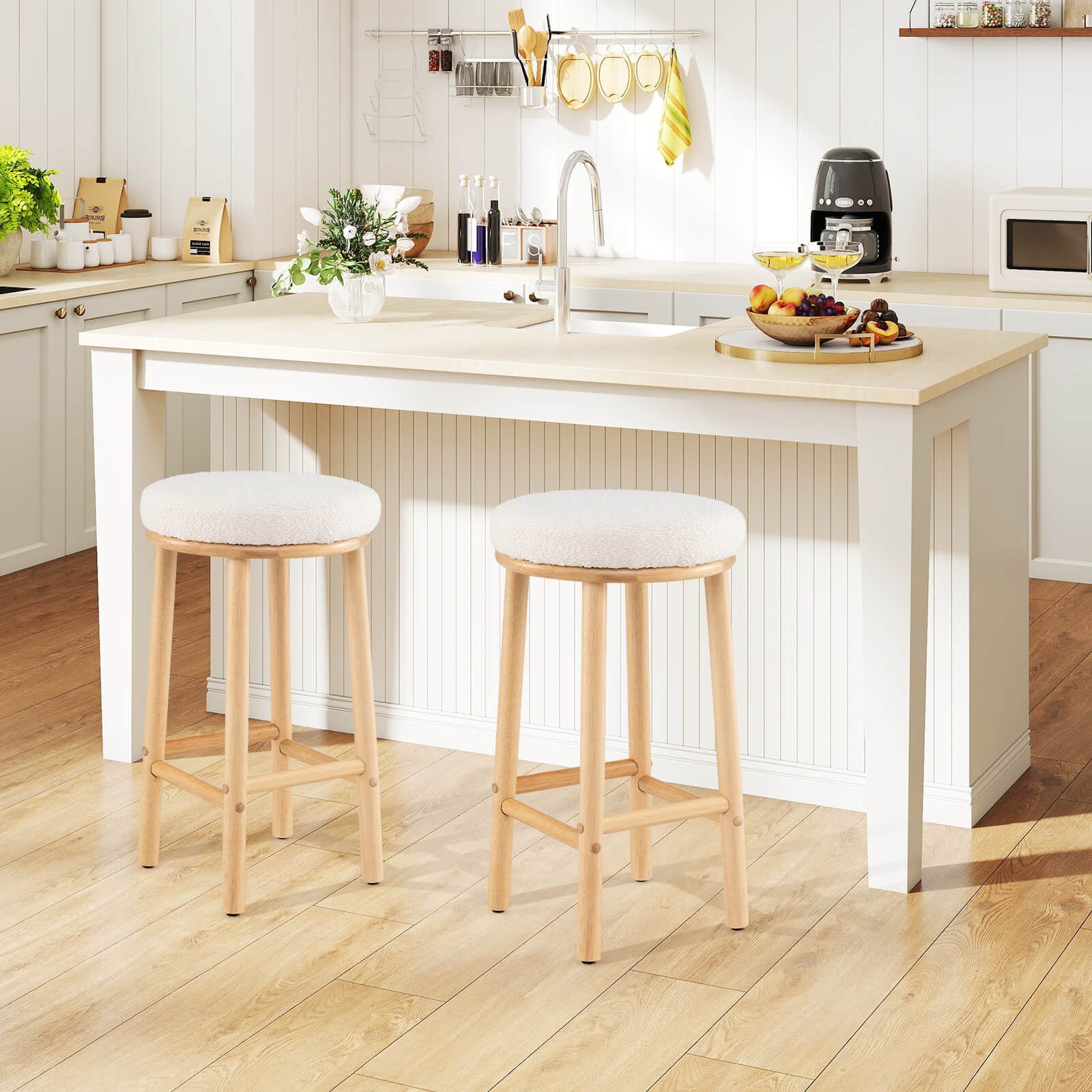 Latitude Run® 27" Bar Stools Set of 2 Upholstered Barstools with Boucle ...