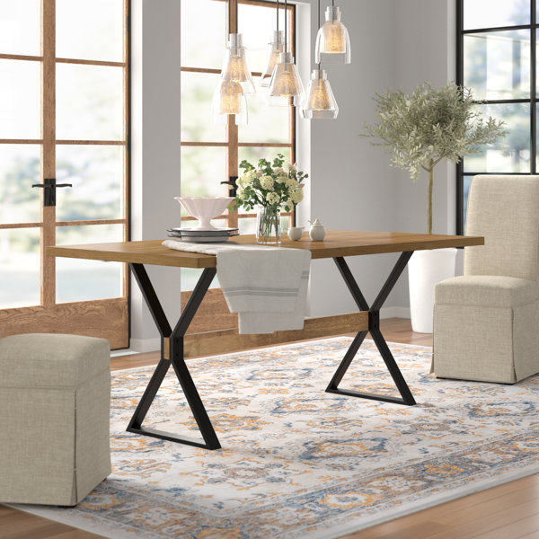 Three Posts™ Keeling Solid Wood Top Metal Base Dining Table & Reviews ...