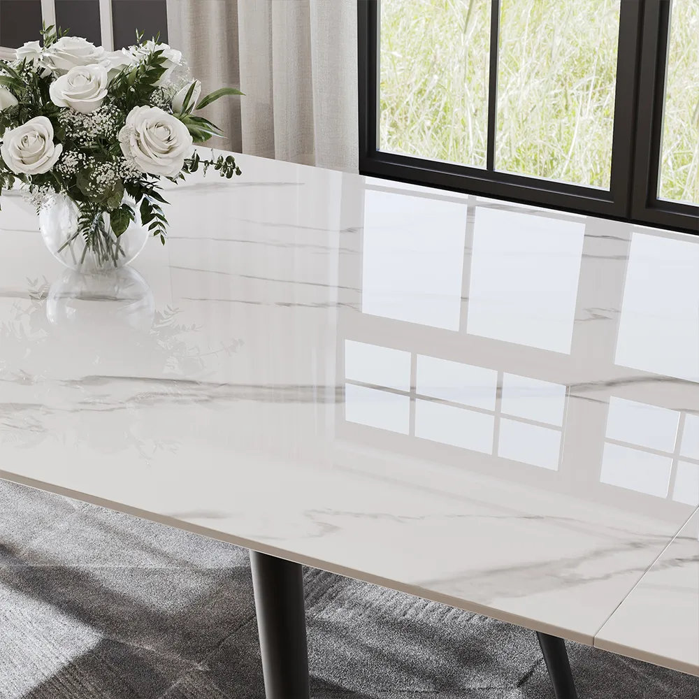 Hokku Designs 70.87" Beige Writing Desk, Glossy White Sintered Stone ...