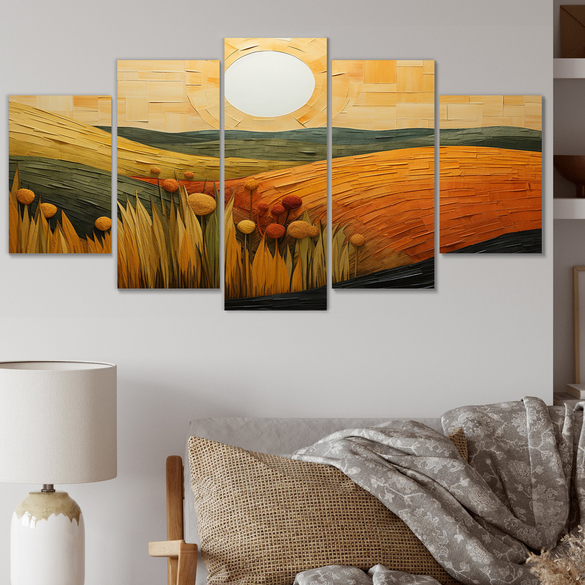 August Grove® Countryside Bold Geometric Plains On Canvas 5 Pieces ...