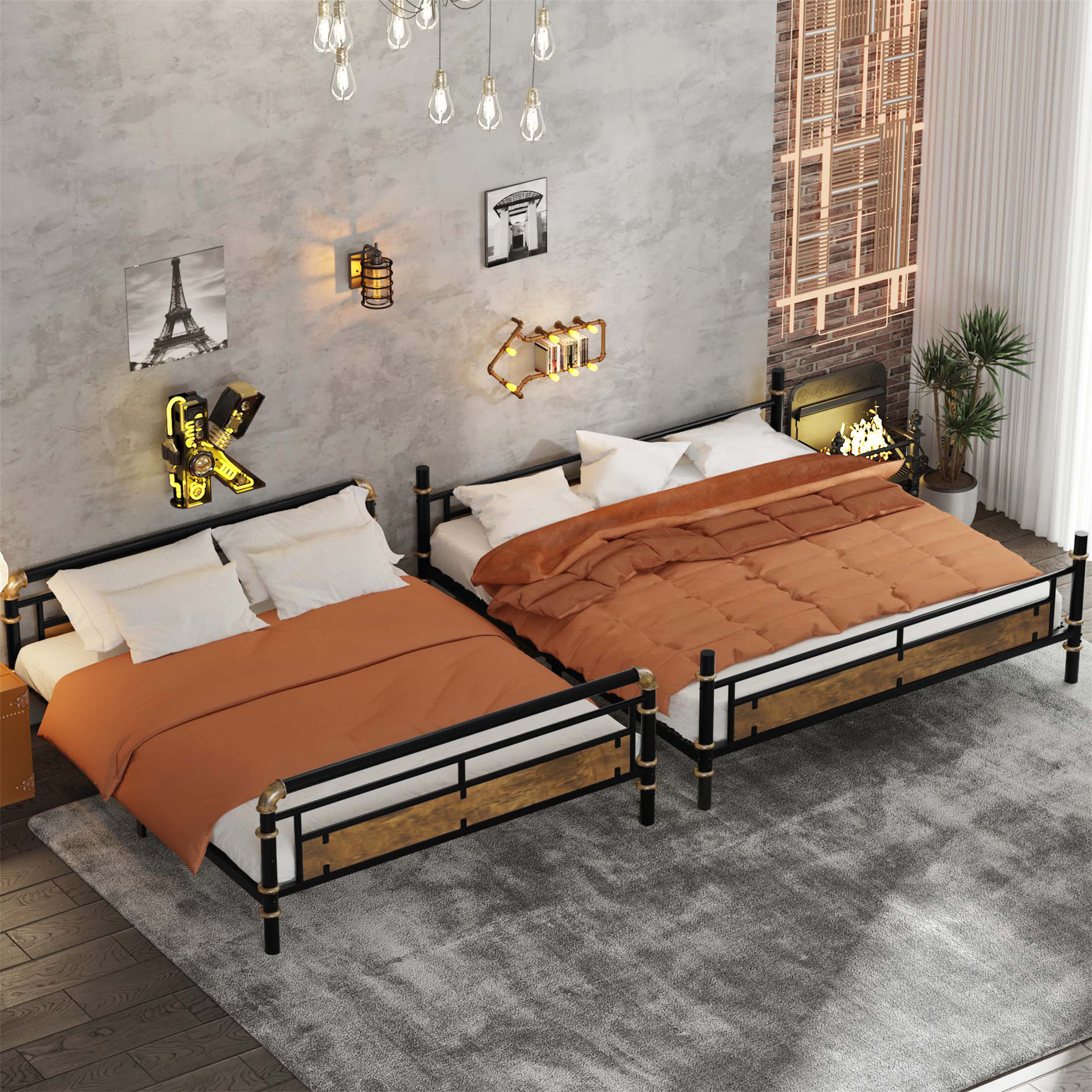 Mason & Marbles Metal Bunk Bed, Industrial Detachable Bunkbeds With ...