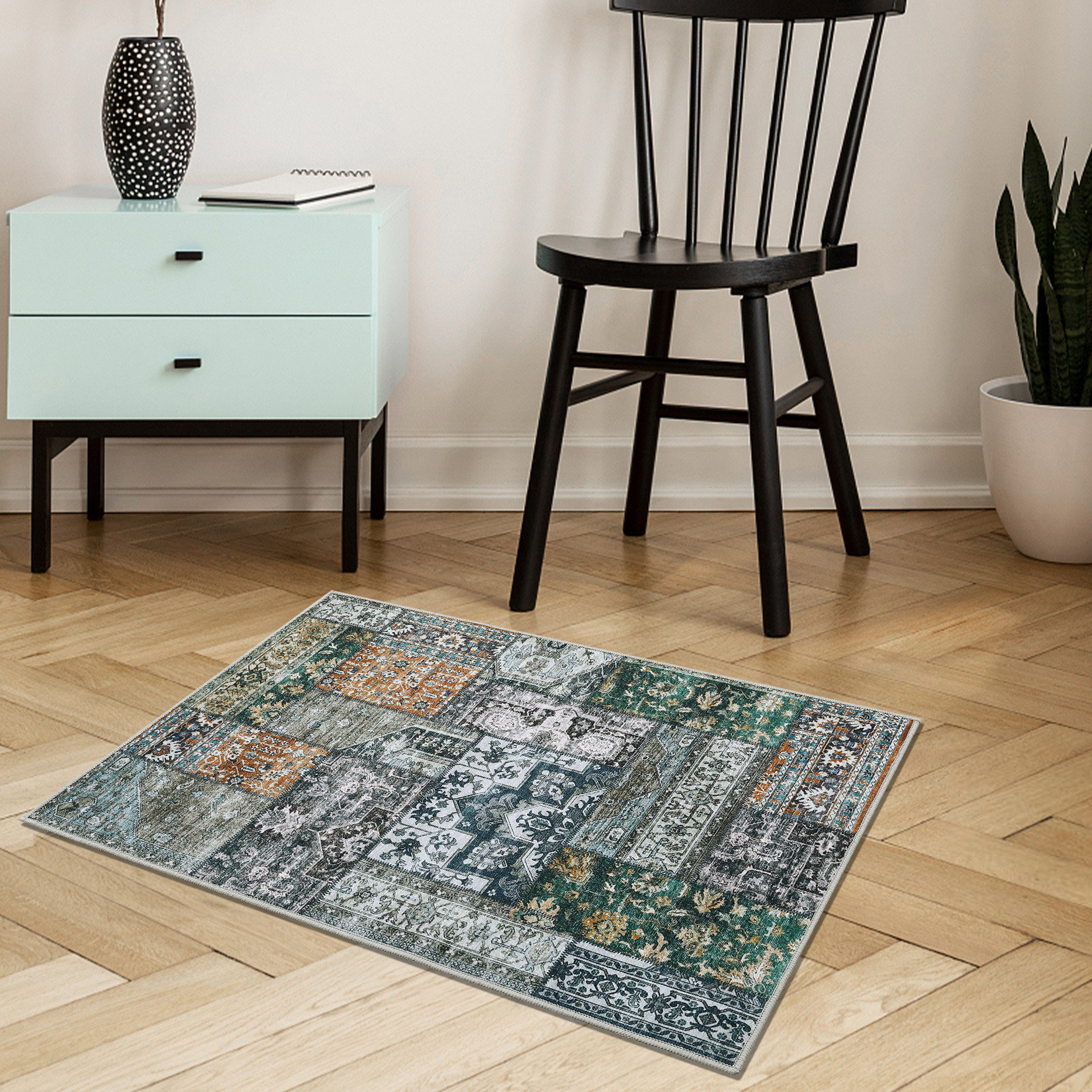 Bungalow Rose Rickart Patchwork Machine Woven Polyester Area Rug in ...