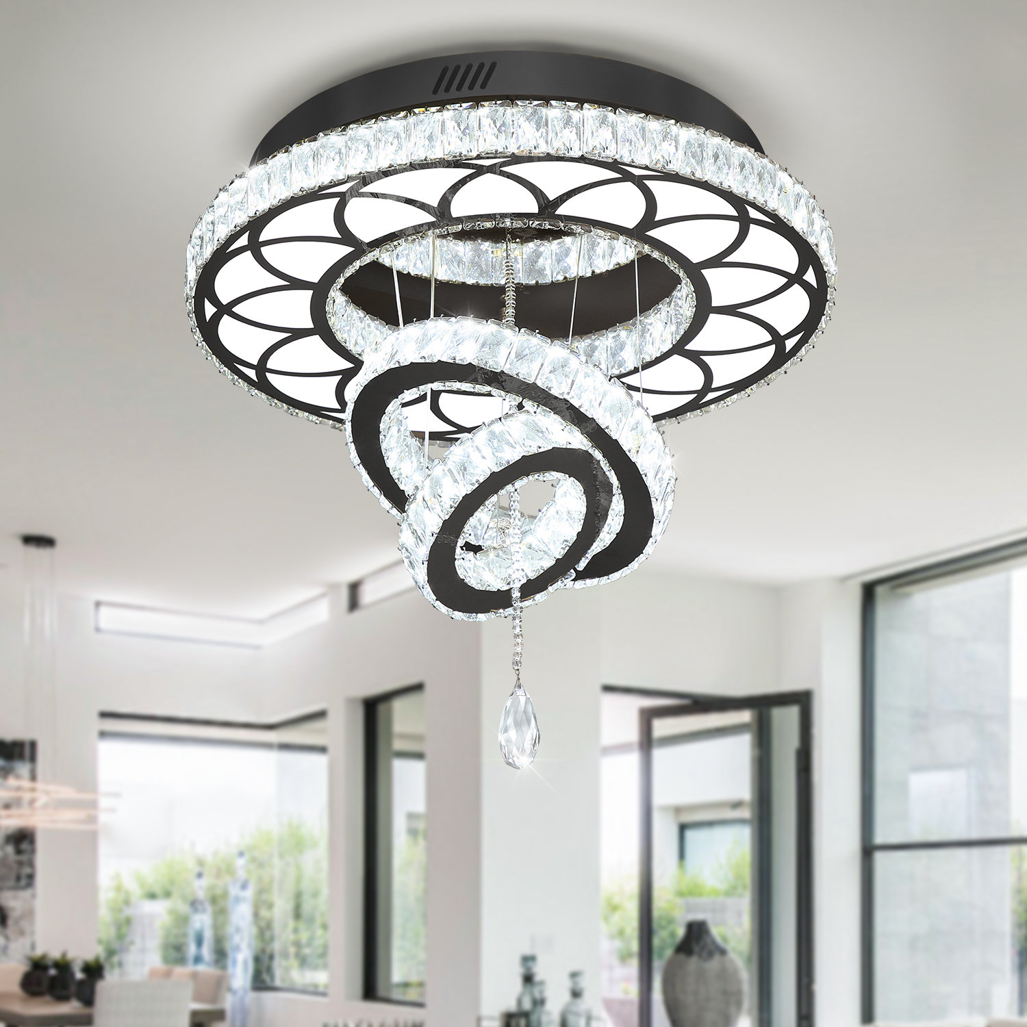 House of Hampton® Lemarcus 20" Crystal Chandelier Crystal Black Ceiling ...
