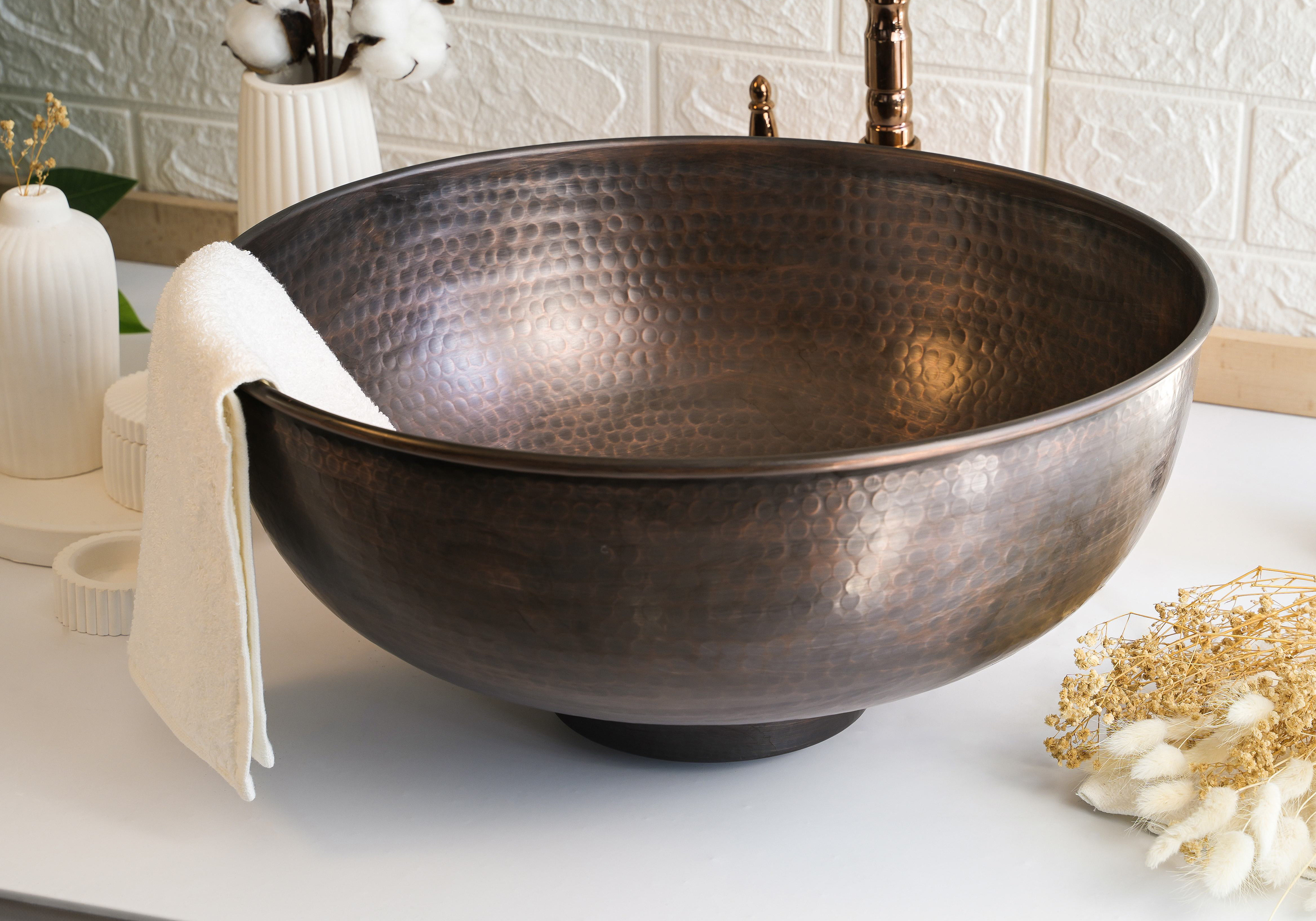 ALFIQ Handmade Dark Copper Vessel Sink | Hammered Solid Copper Bathroom ...