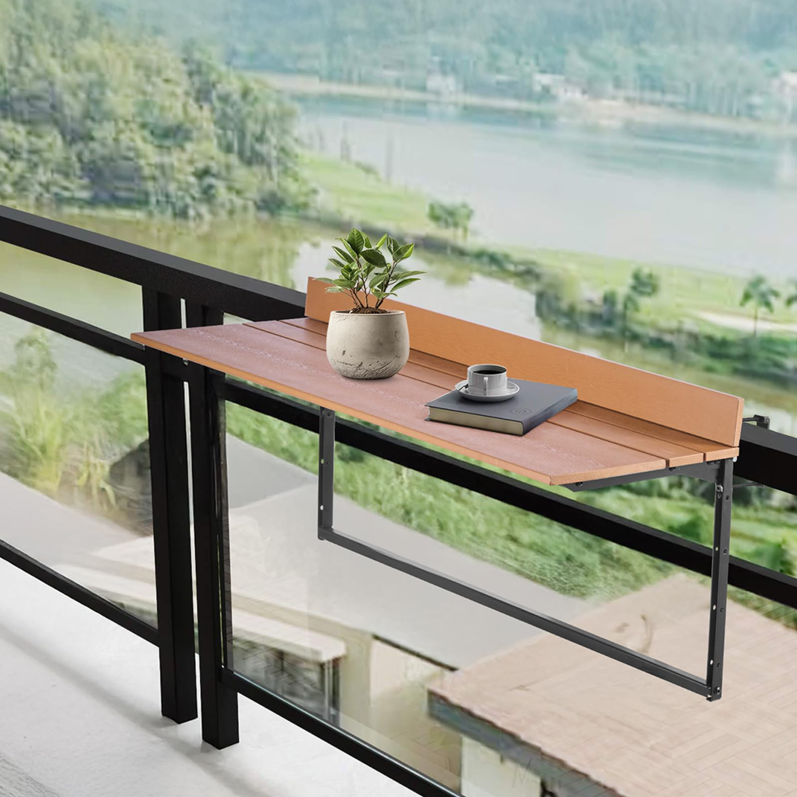 17 Stories Hanging Table, 39 x 13.6 inch Folding Balcony Railing Table ...