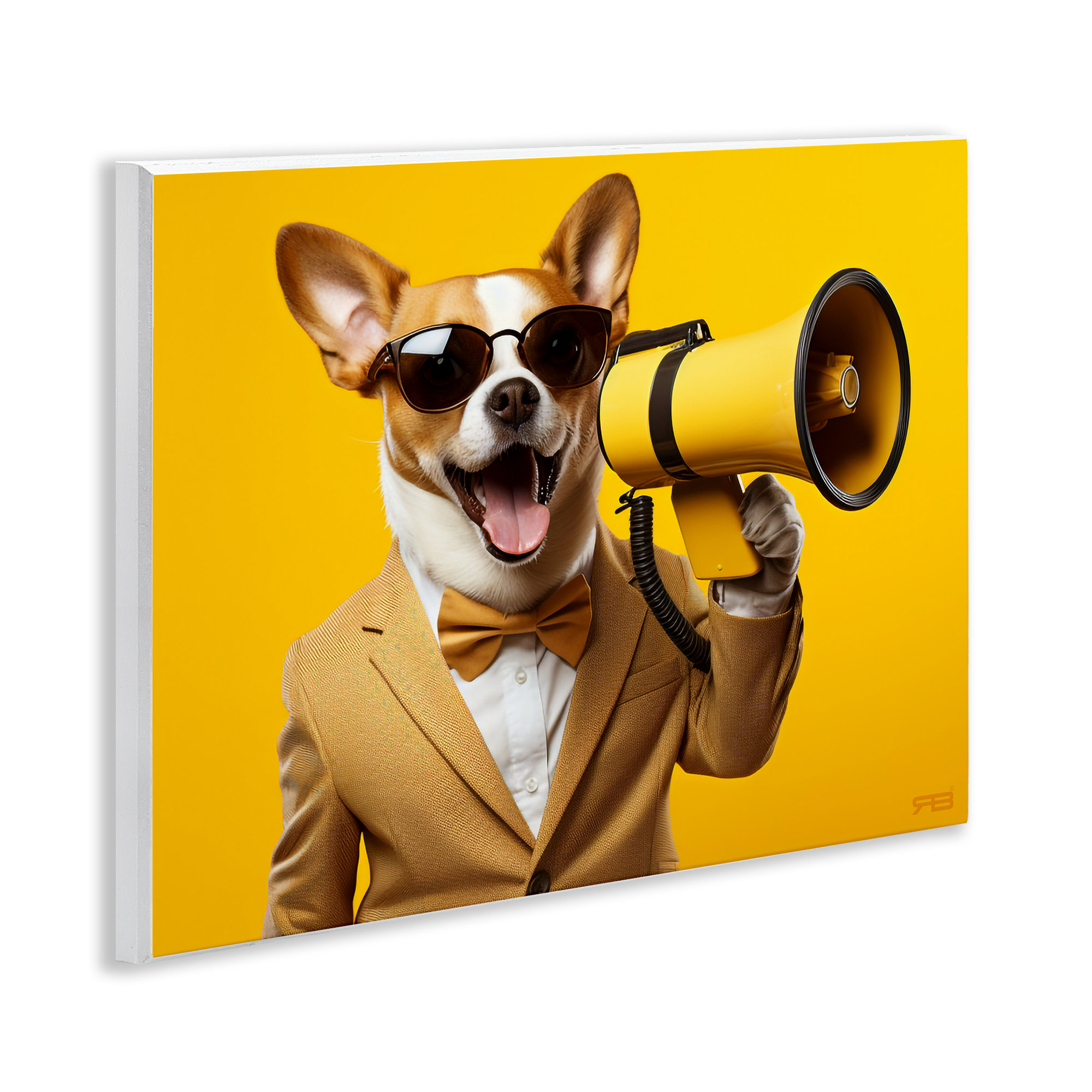 Wrought Studio™ Dog with Yellow Megaphone Wall Plaque Art by Roozbeh ...