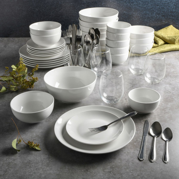 Gibson Home All U Need 60 Piece Plates Bowls Glassware Forks Spoons and ...