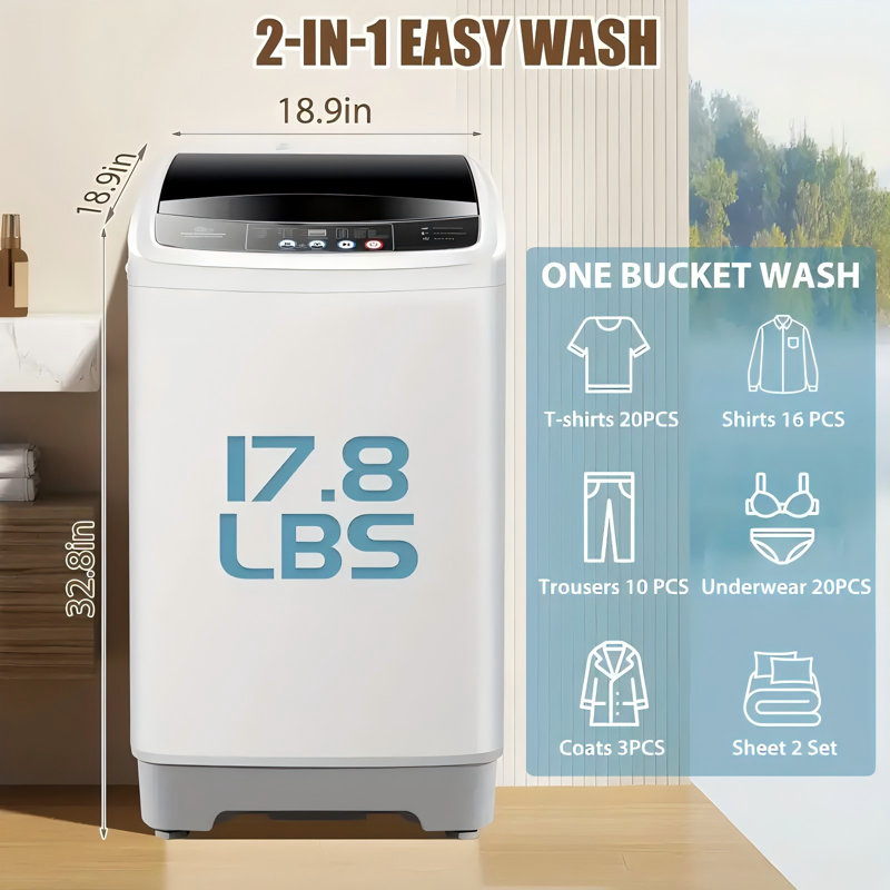 PLUTO LIMITED Portable Washing Machine, 17.8Lbs Capacity Full-Automatic ...