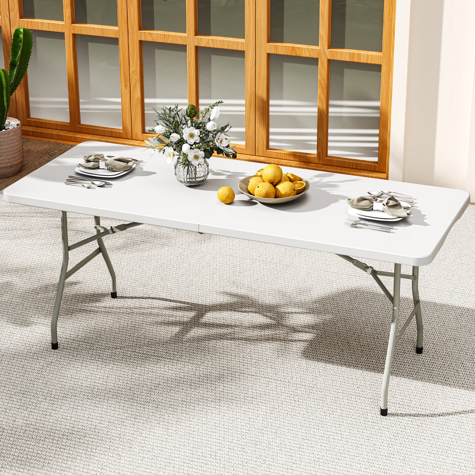 Arlmont & Co. 71" White/Black Rectangular Foldable Plastic Outdoor ...