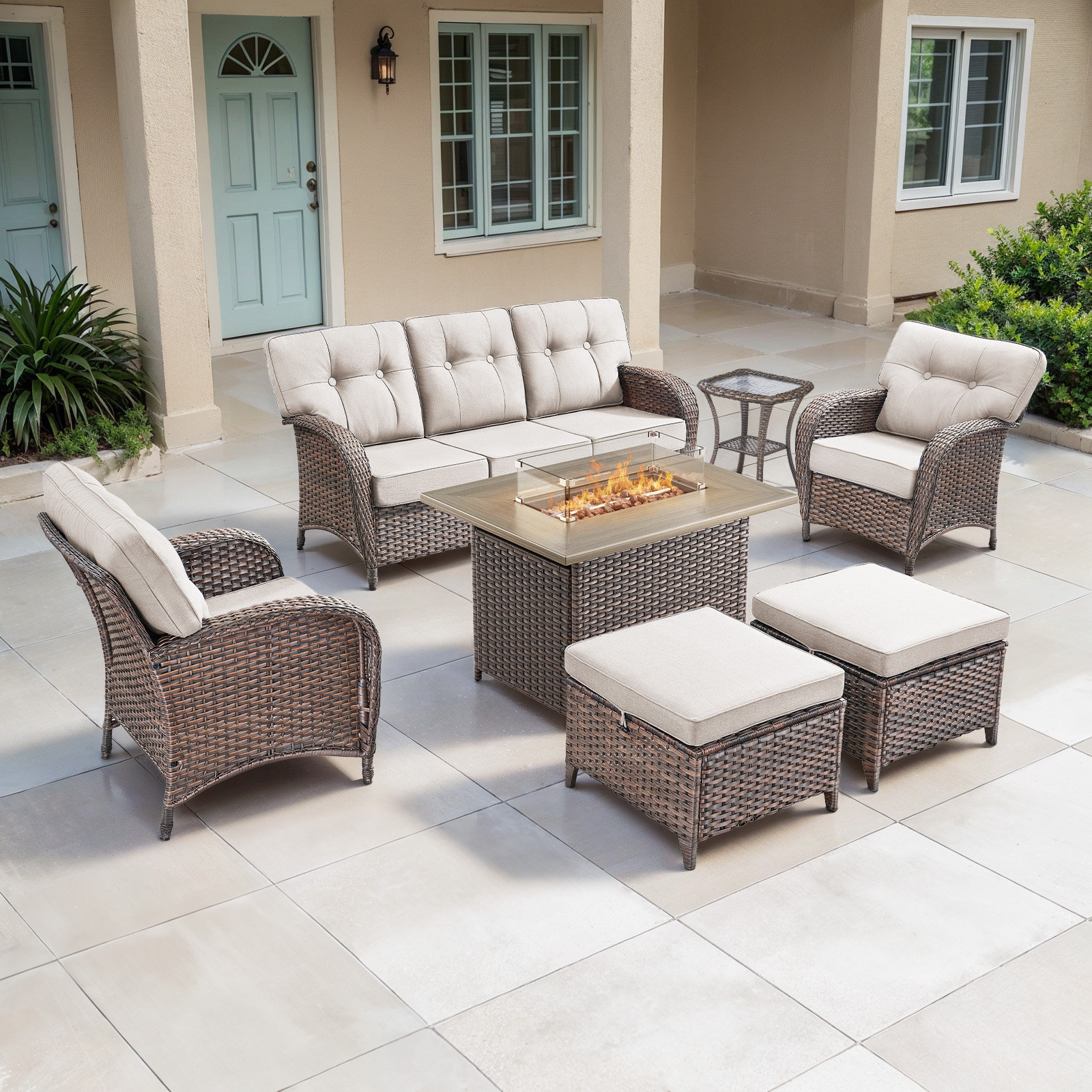 Lark Manor™ Agnes 5 Piece Outdoor Rattan Patio T-Back Cushions ...
