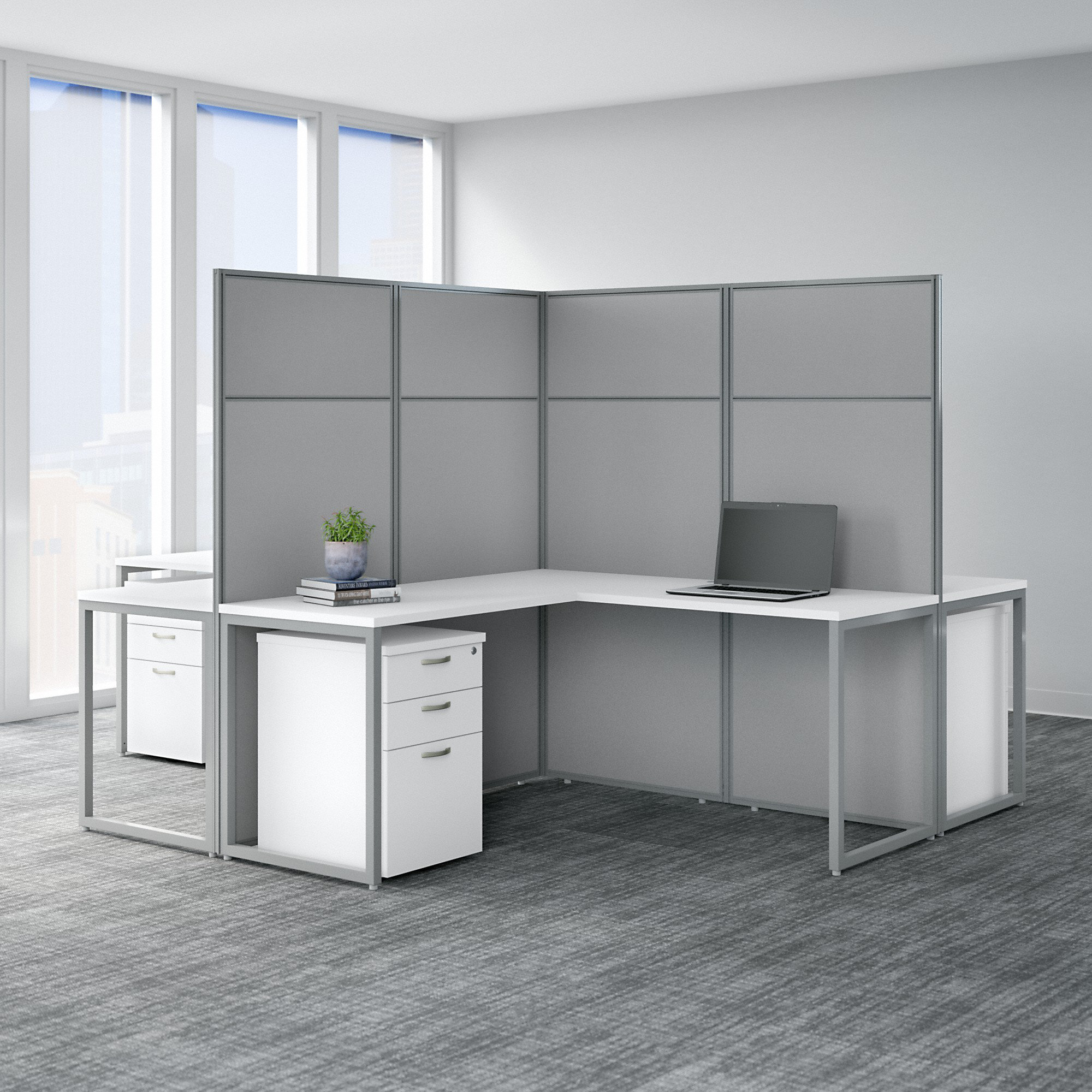 Bush Business Furniture Easy Office L-Shaped 4 Person Cubicle with ...