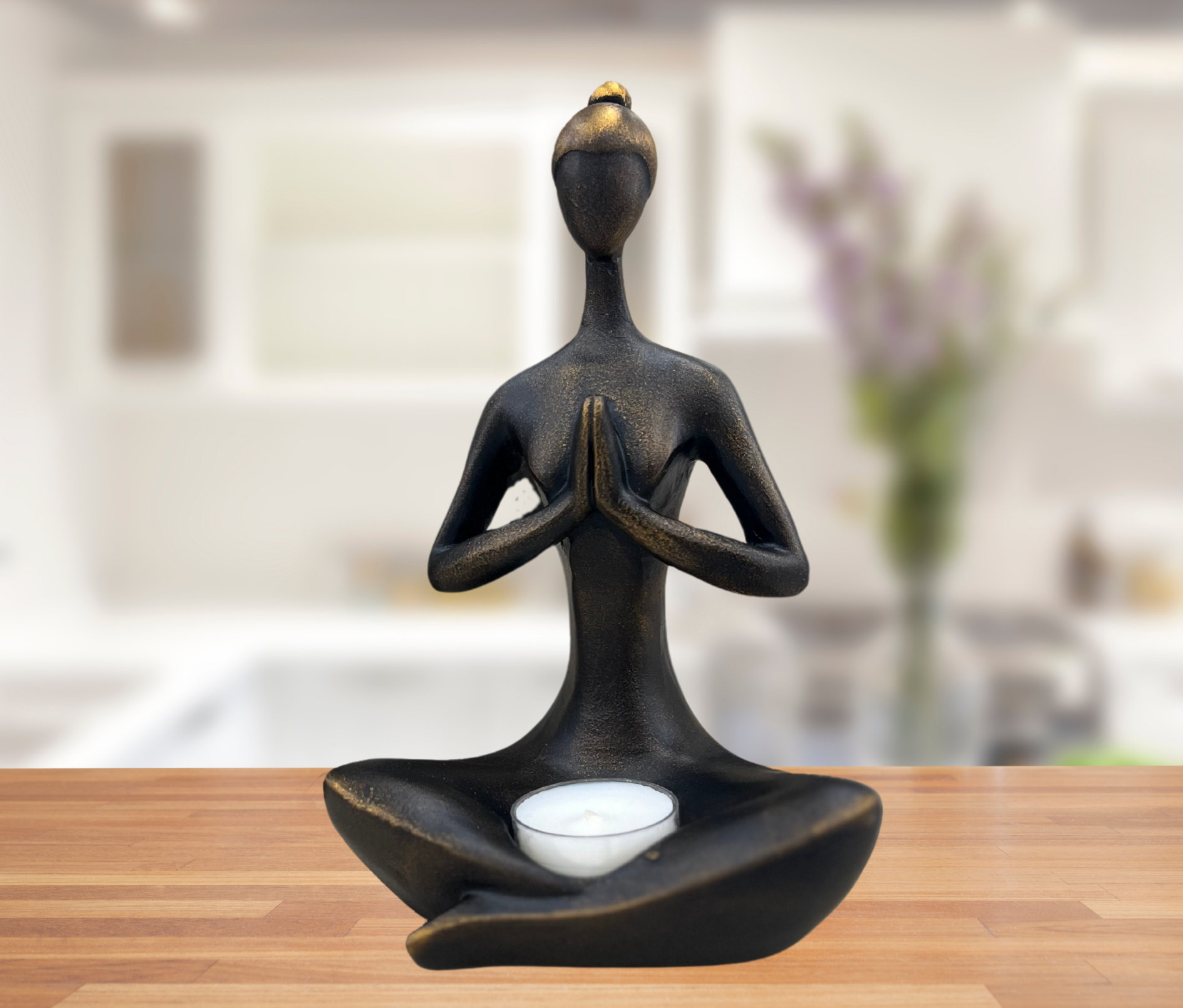 Latitude Run® Yoga Woman Namaste Pose Candle Holder – Black Gold ...