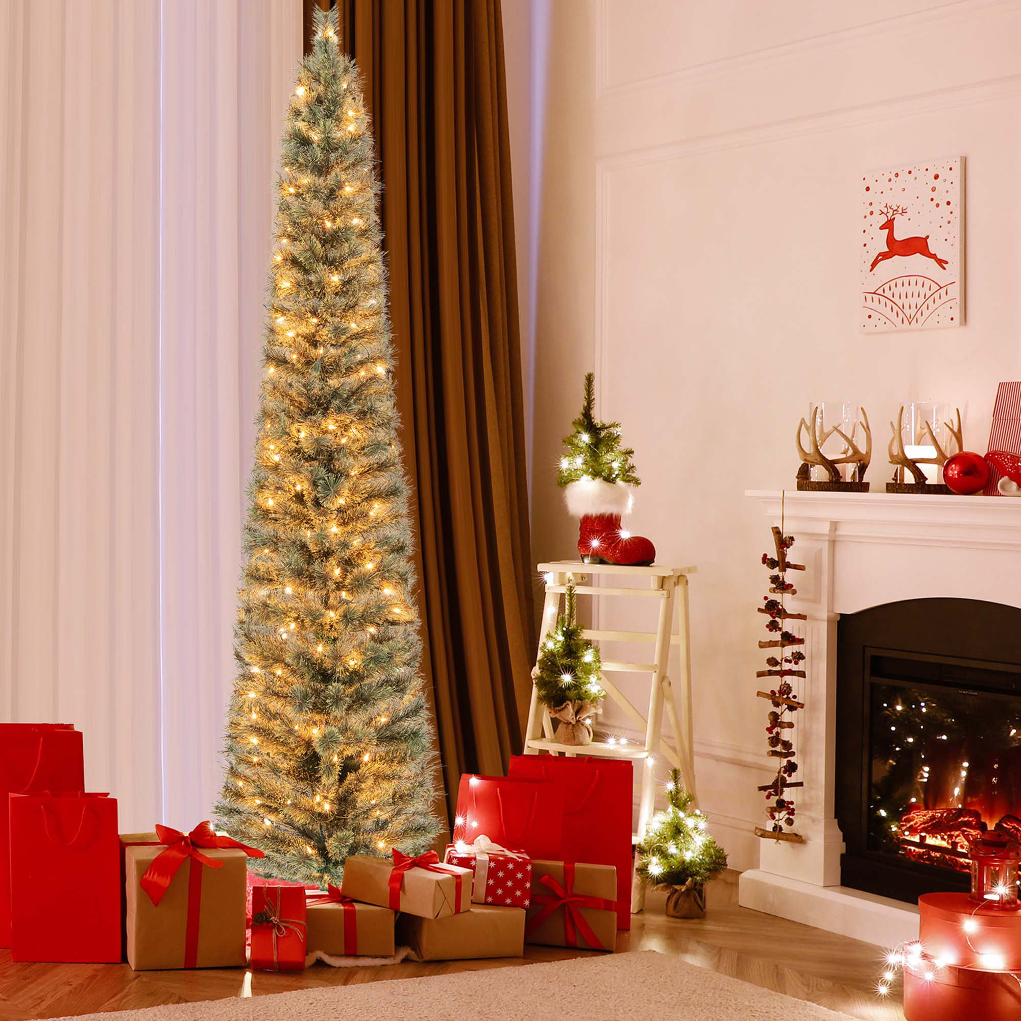 The Holiday Aisle® 7 Ft Pre-lit Pencil Christmas Tree Xmas Decoration ...