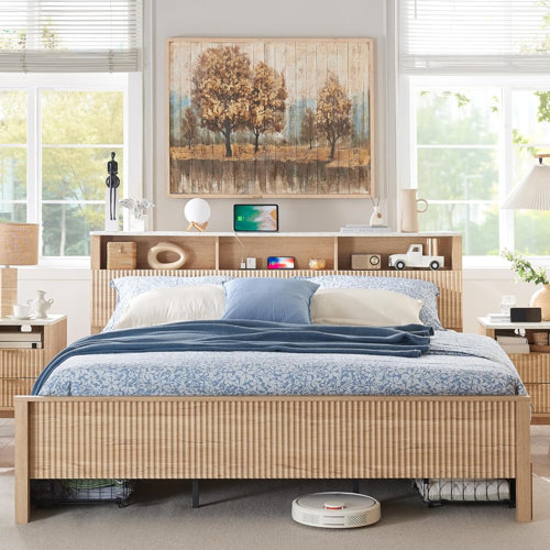 Red Barrel Studio® Alteo Fluted Panel Bed Frame With Charging Station ...
