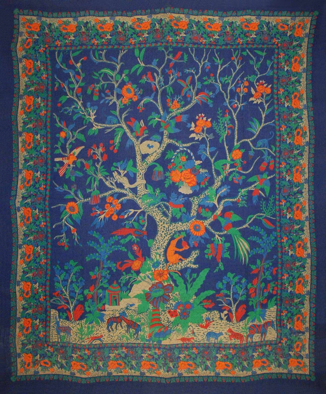 World Menagerie Handmade Cotton Floral Tree of Life Tapestry Tablecloth ...