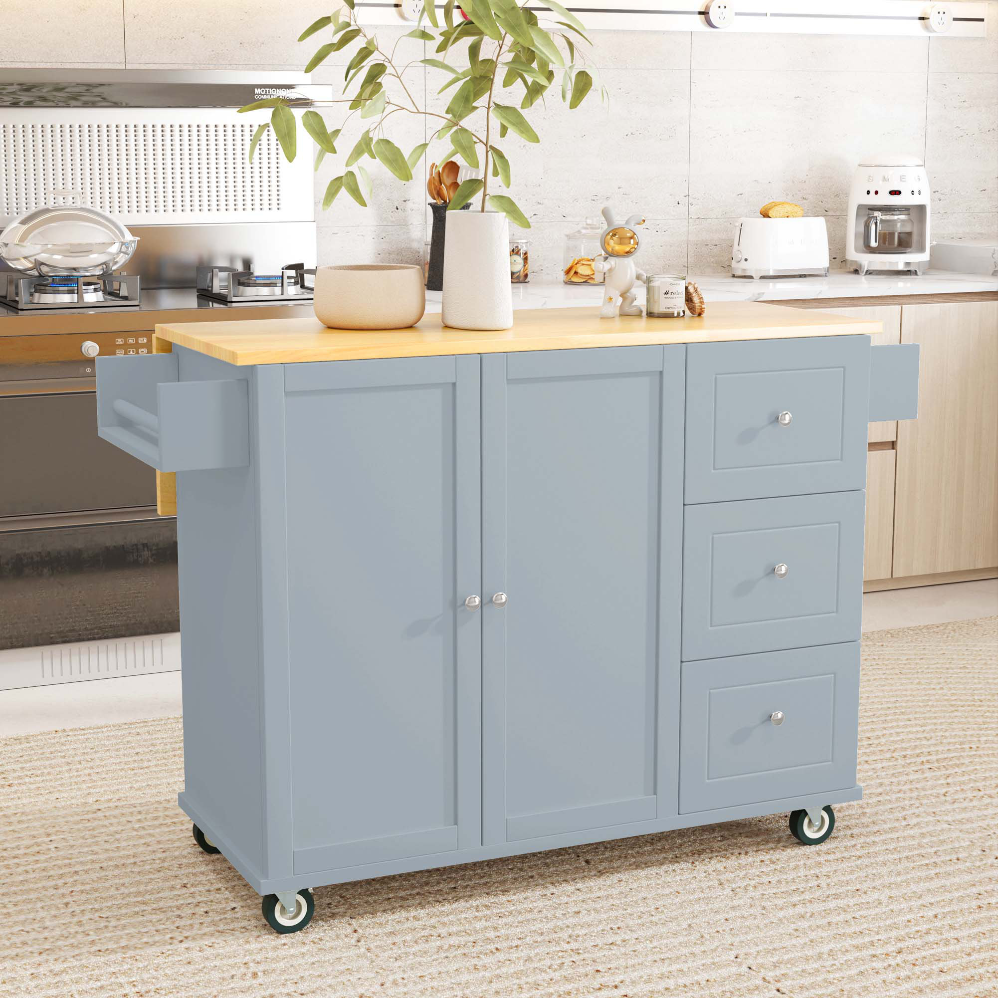 Red Barrel Studio® Rolling Mobile Kitchen Island With Solid Wood Top ...