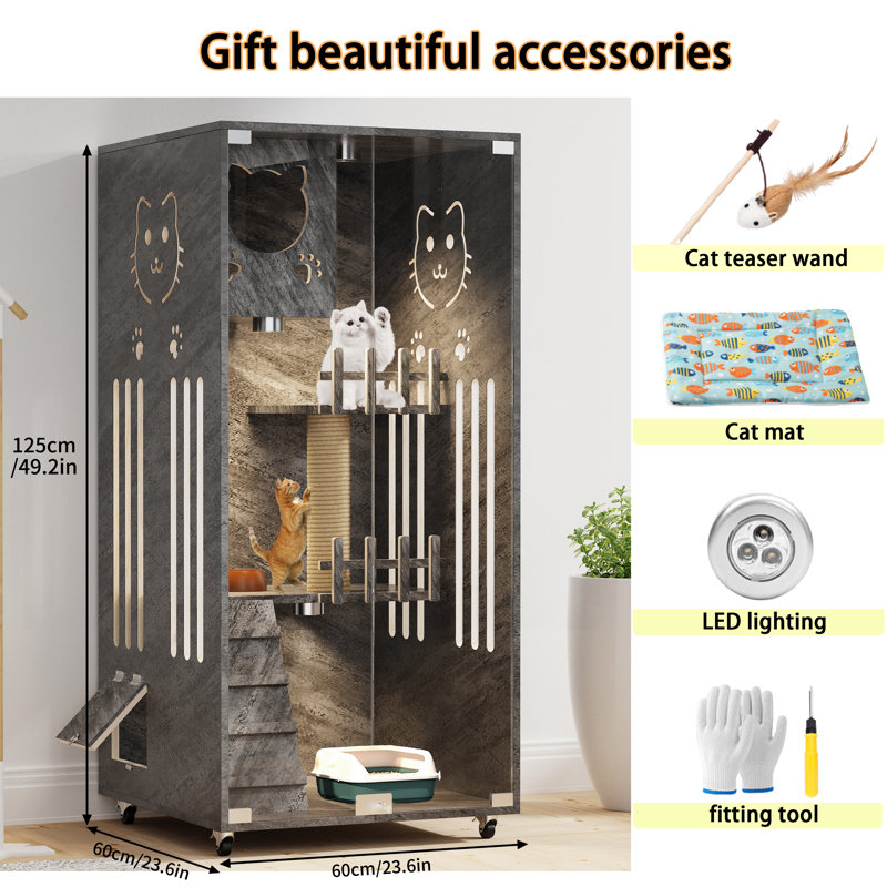 Tucker Murphy Pet™ Erlend Wooden Cat Villa, Indoor Cat Enclosure ...