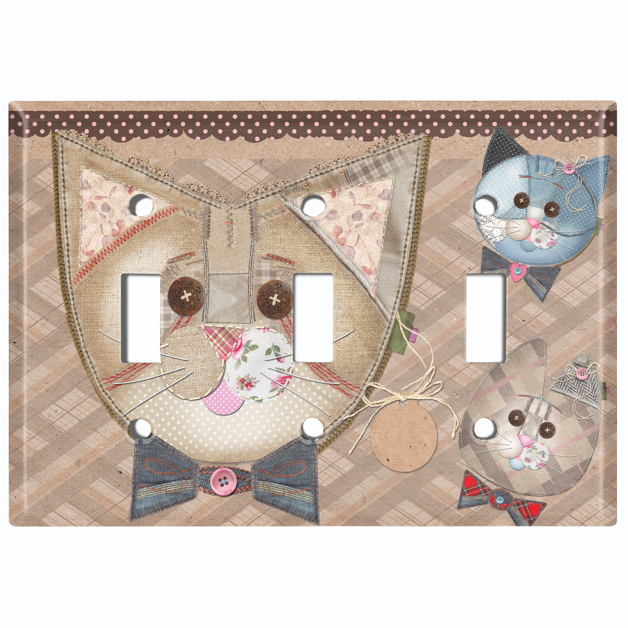 WorldAcc Metal Light Switch Plate Outlet Cover (Patchwork Cat Button ...