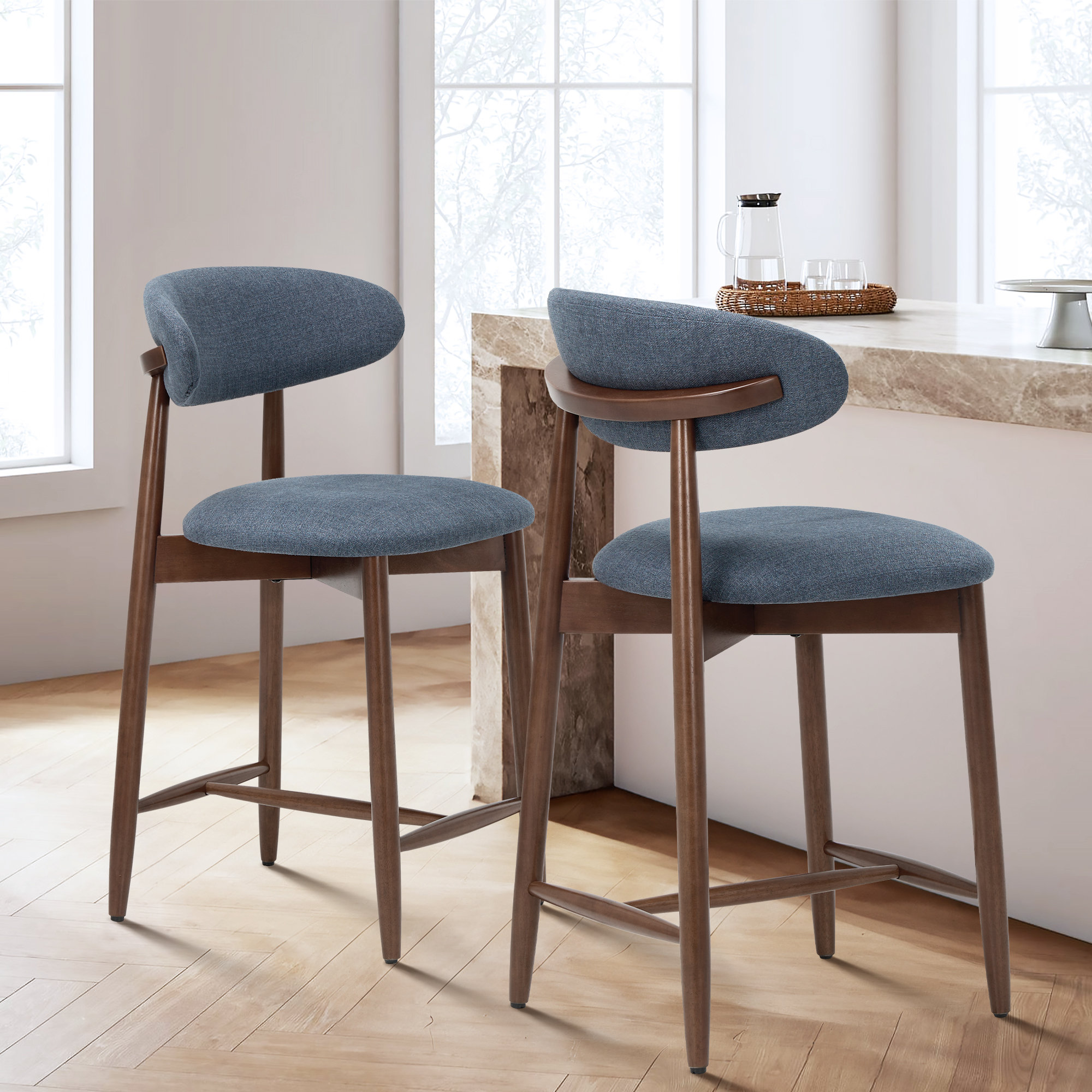 George Oliver Upholstered Counter Stool Solid Wood Bar Stool - Wayfair ...